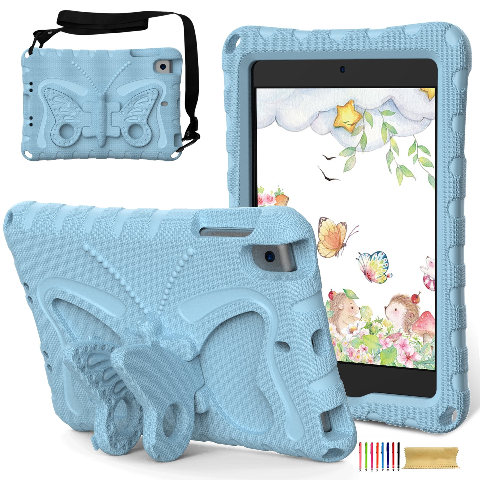 for iPad mini 1/2/3/4/5 Case with Crossbody Strap, Butterfly Stand Cute ...