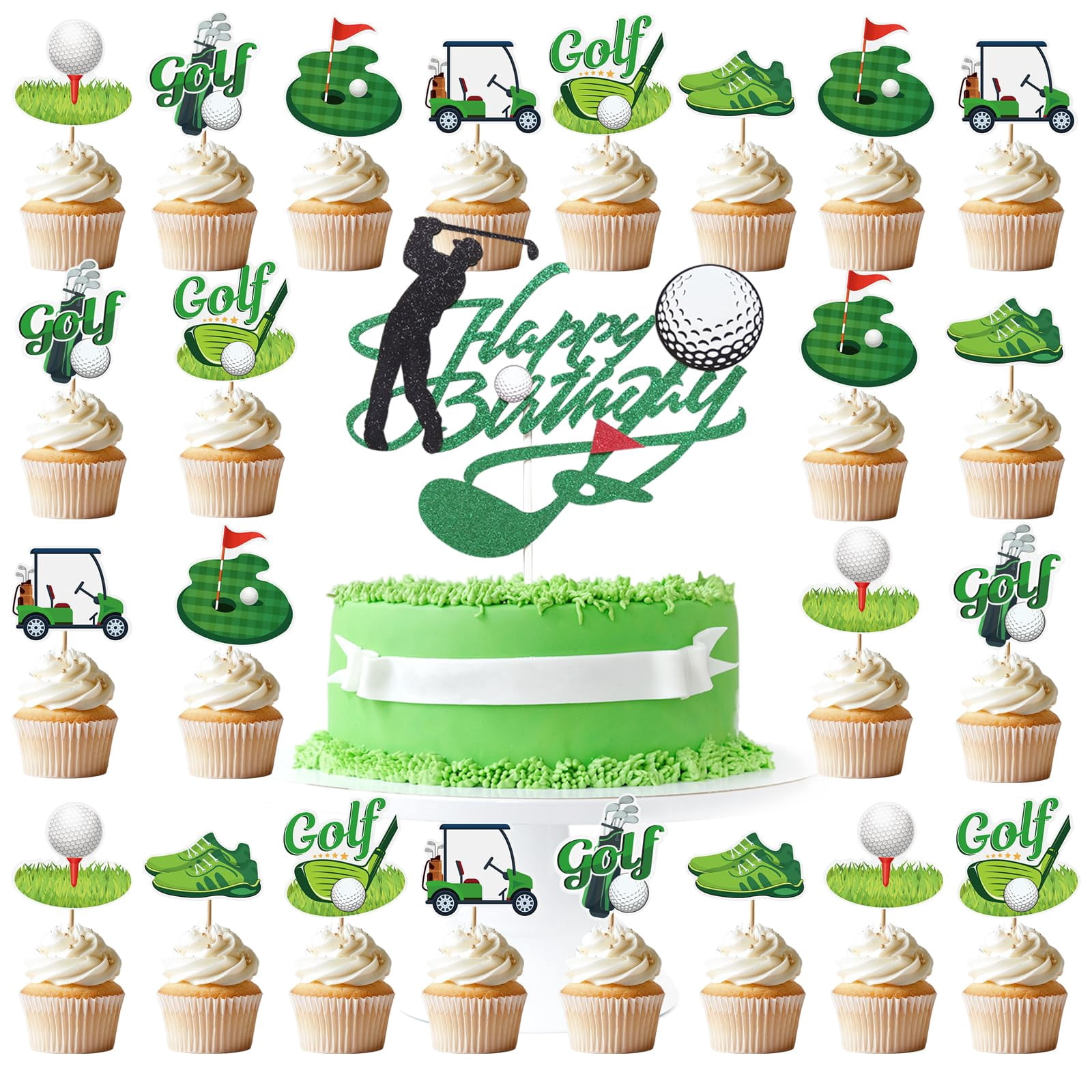 iPartyGo Golf Cupcake Toppers Set - RST1 25 PCs Golf Cake Topper Decor ...