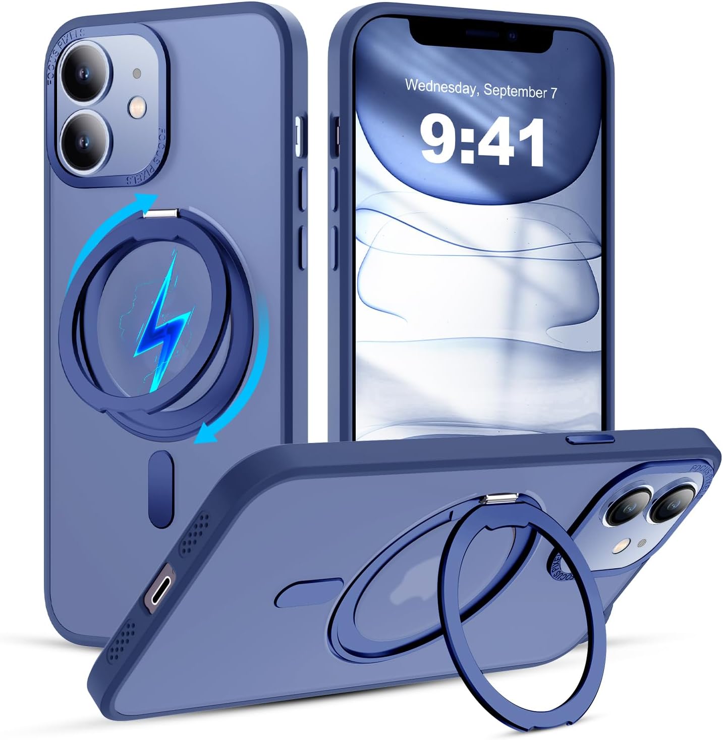 for iPhone 11 Case with 360°Rotatable Magnetic Ring Invisible Stand ...