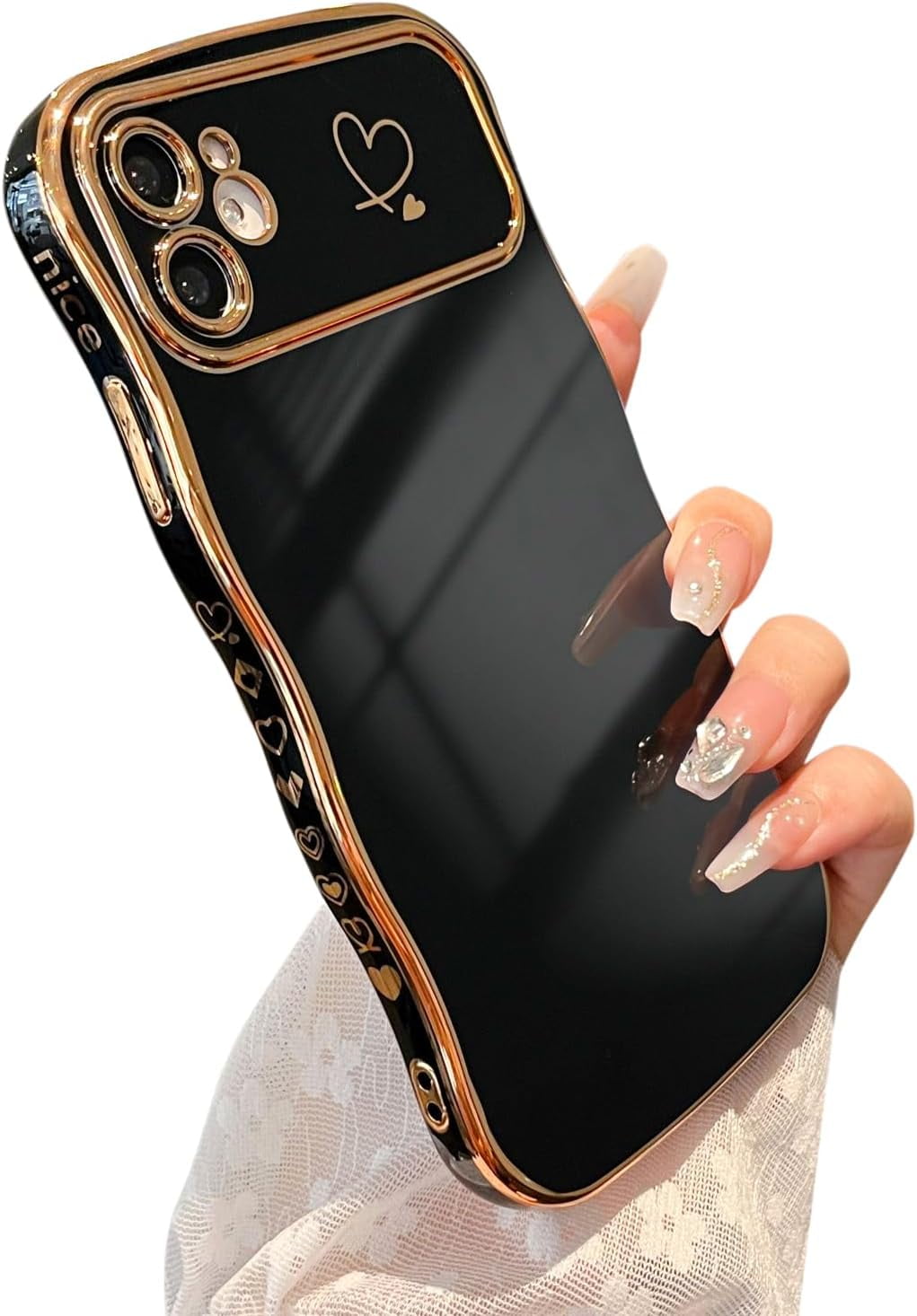 for iPhone 11 Case 6.1 inch,Cute Curly Wave Frame Case with Love Heart ...