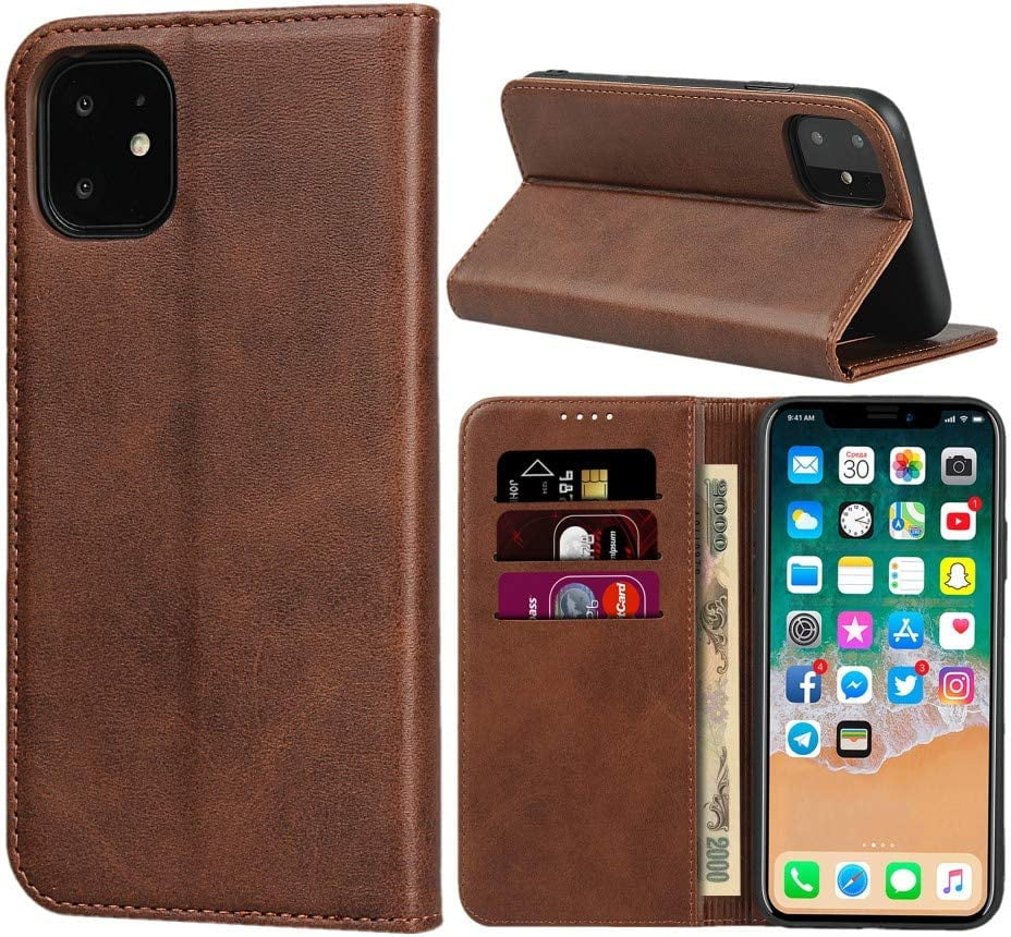 for iPhone 11 Case,Cowhide Pattern Leather Magnetic Book Wallet Case ...