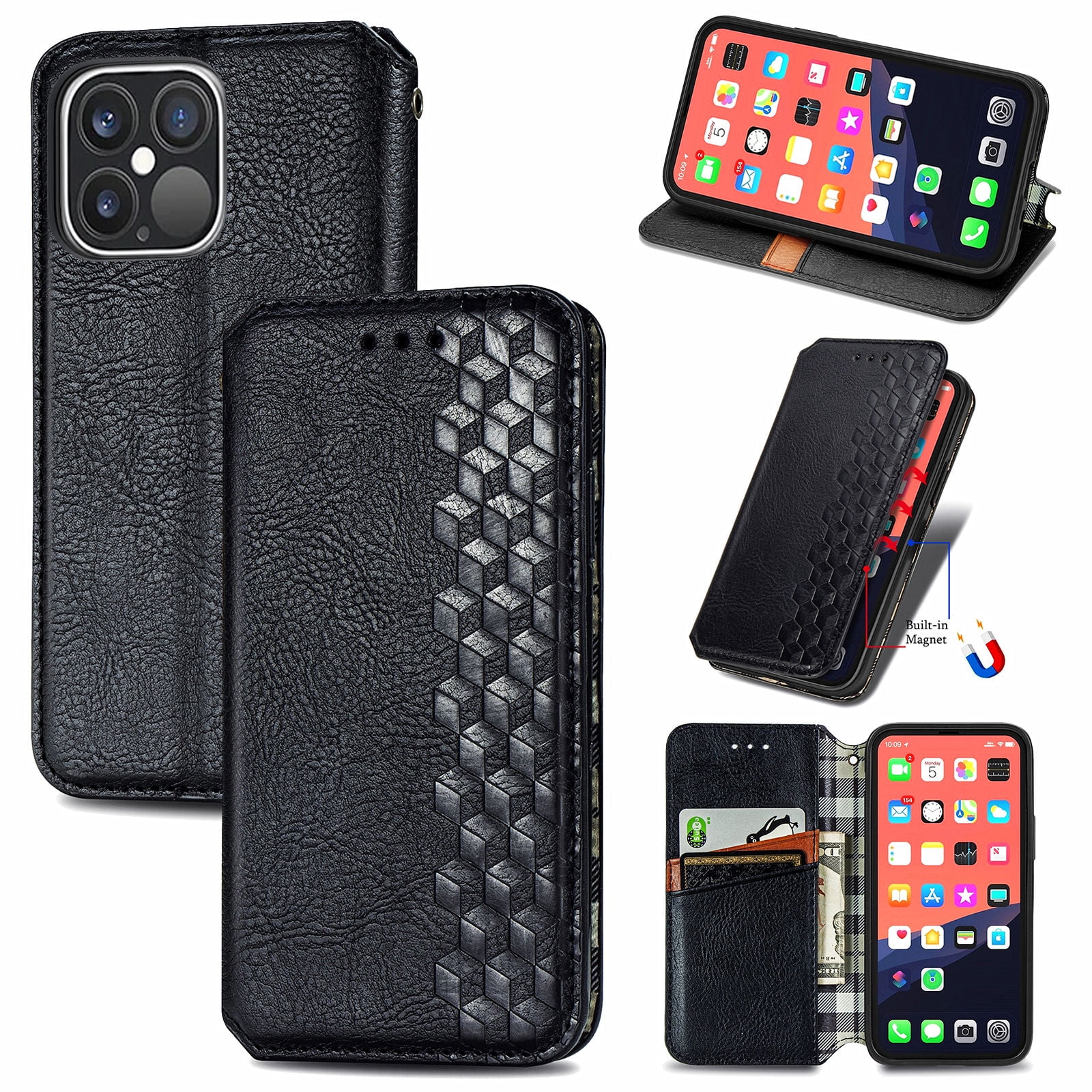 iPhone 11 Case, PU Leather TPU Wallet Cover with Card Holder Kickstand ...