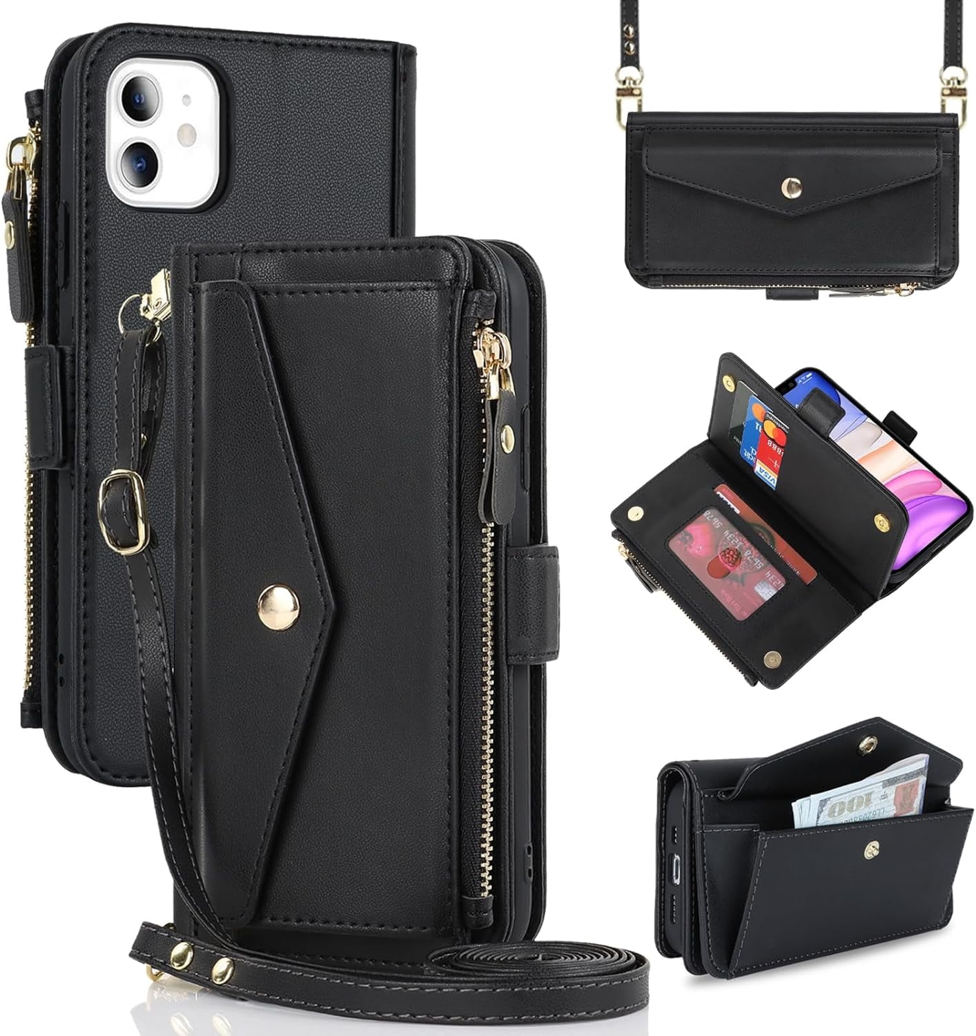 for iPhone 11 Case Wallet with Crossbody Lanyard for Women & Men,Purse ...
