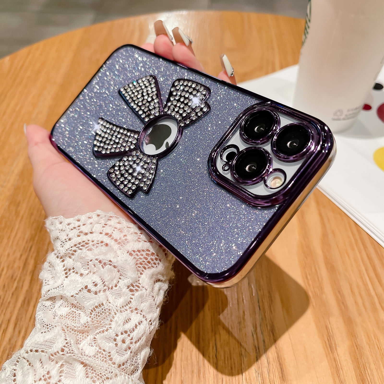 for iPhone 11 Case Women Cute Bowknot Glitter Rhinestone Bling Plating ...