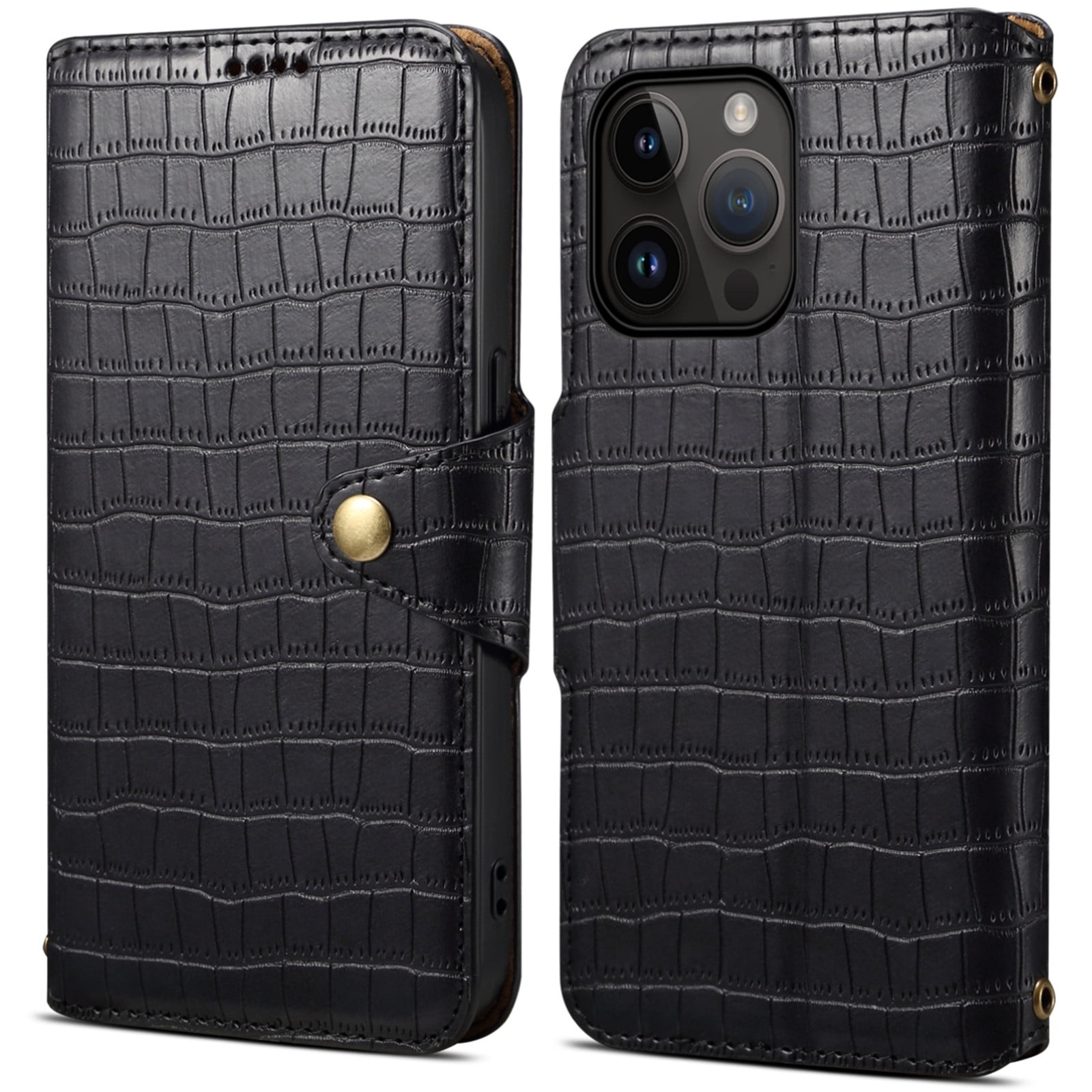 for iPhone 11 Leather Wallet Case, Classic Crocodile Pattern Check ...