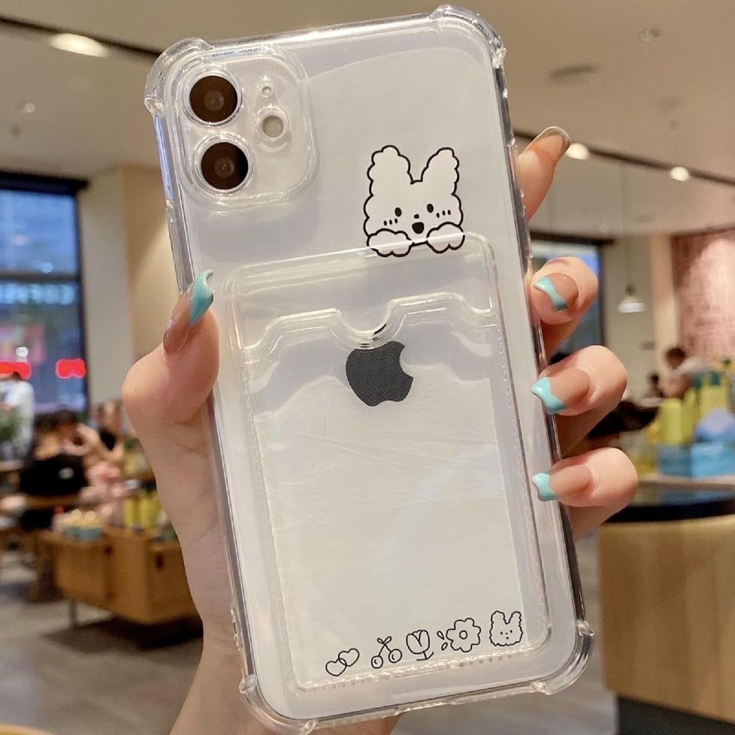for iPhone 11 Pro Case,Cute Kawaii Cartoon Bunny Bear Clear Credit Card ...