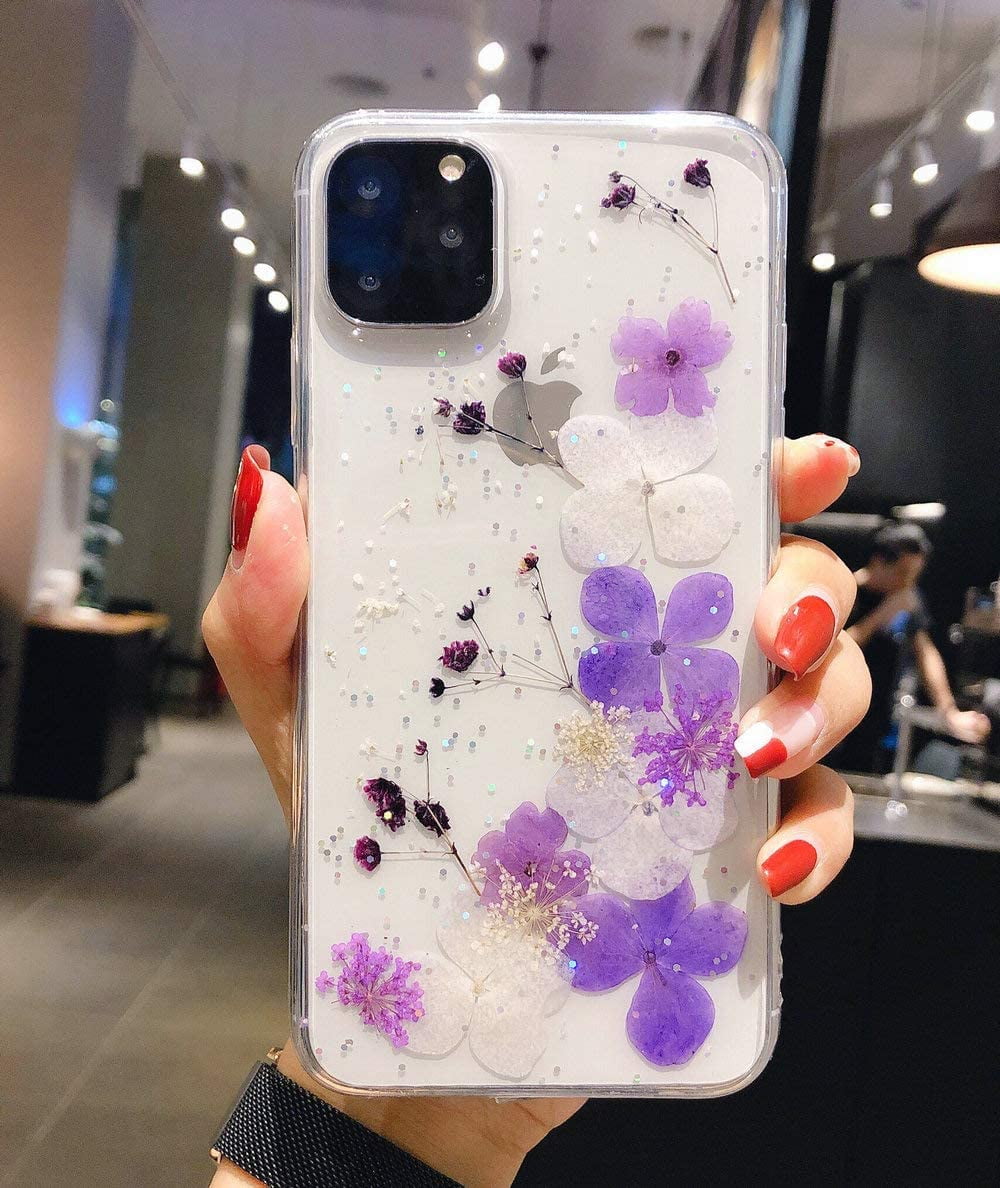 iPhone 11 Pro Floral Case Girls Women Sparkle Glitter Pressed Dry Real ...