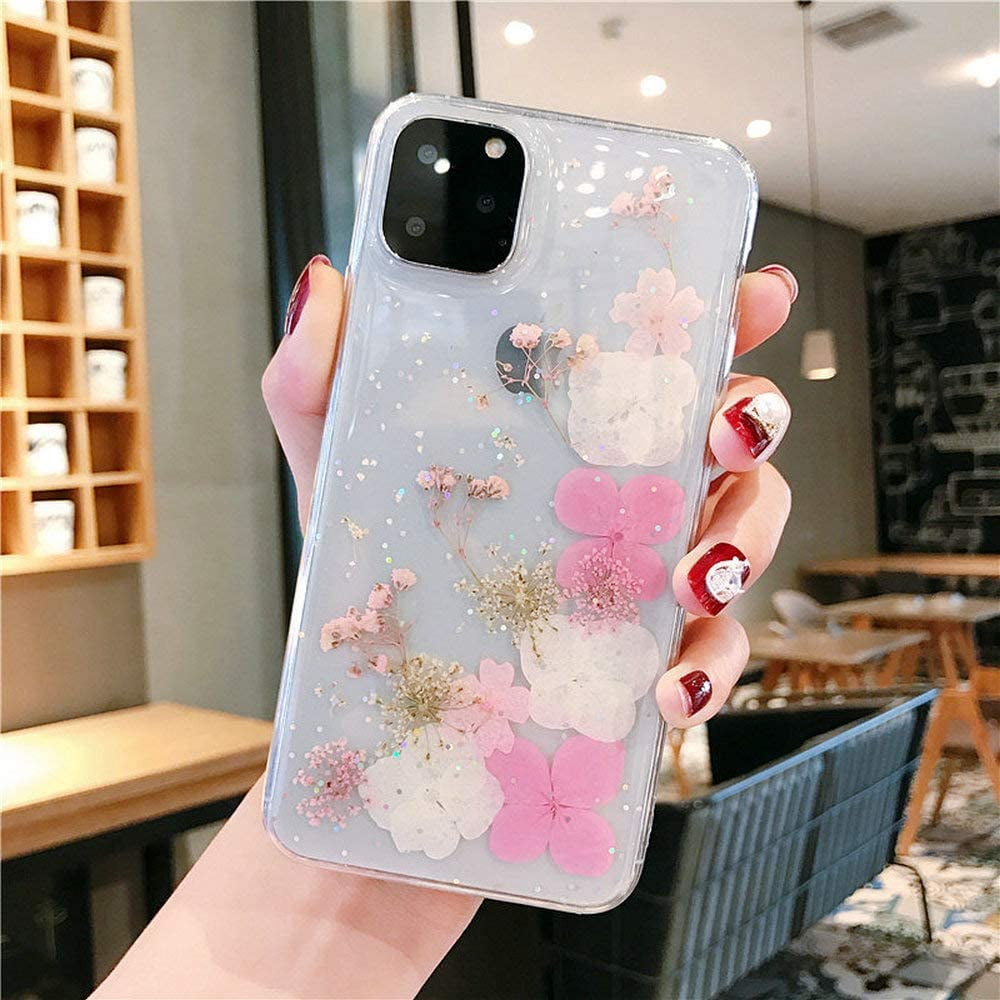 iPhone 11 Pro Floral Case Girls Women Sparkle Glitter Pressed Dry Real ...