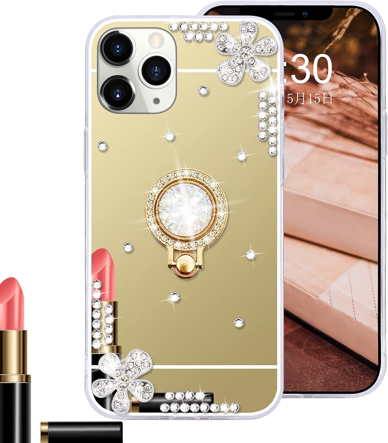 for iPhone 11 Pro Makeup Mirror Case for Women Girls Luxury Bling ...