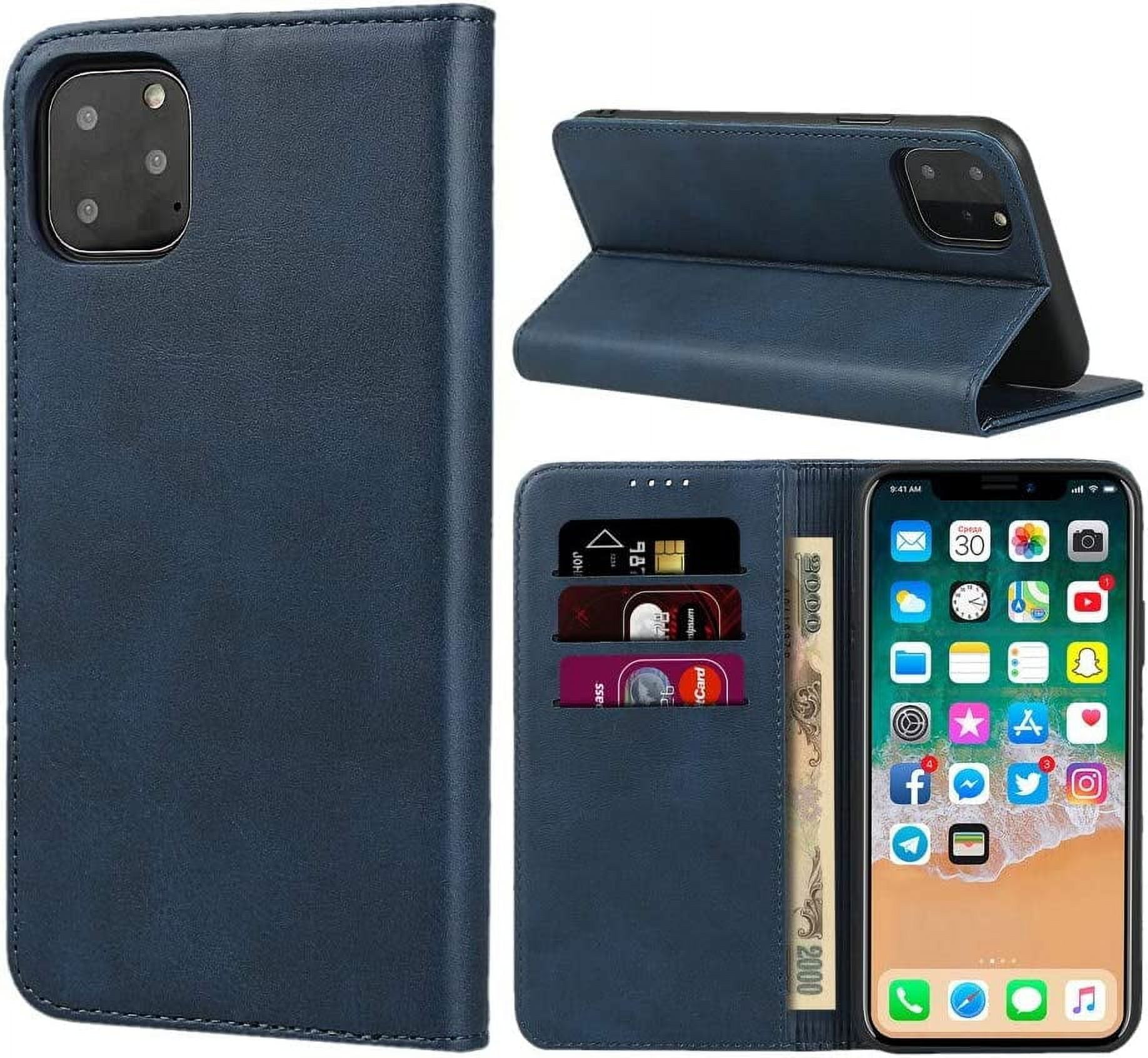 for iPhone 11 Pro Max Case,Cowhide Pattern Leather Magnetic Book Wallet ...
