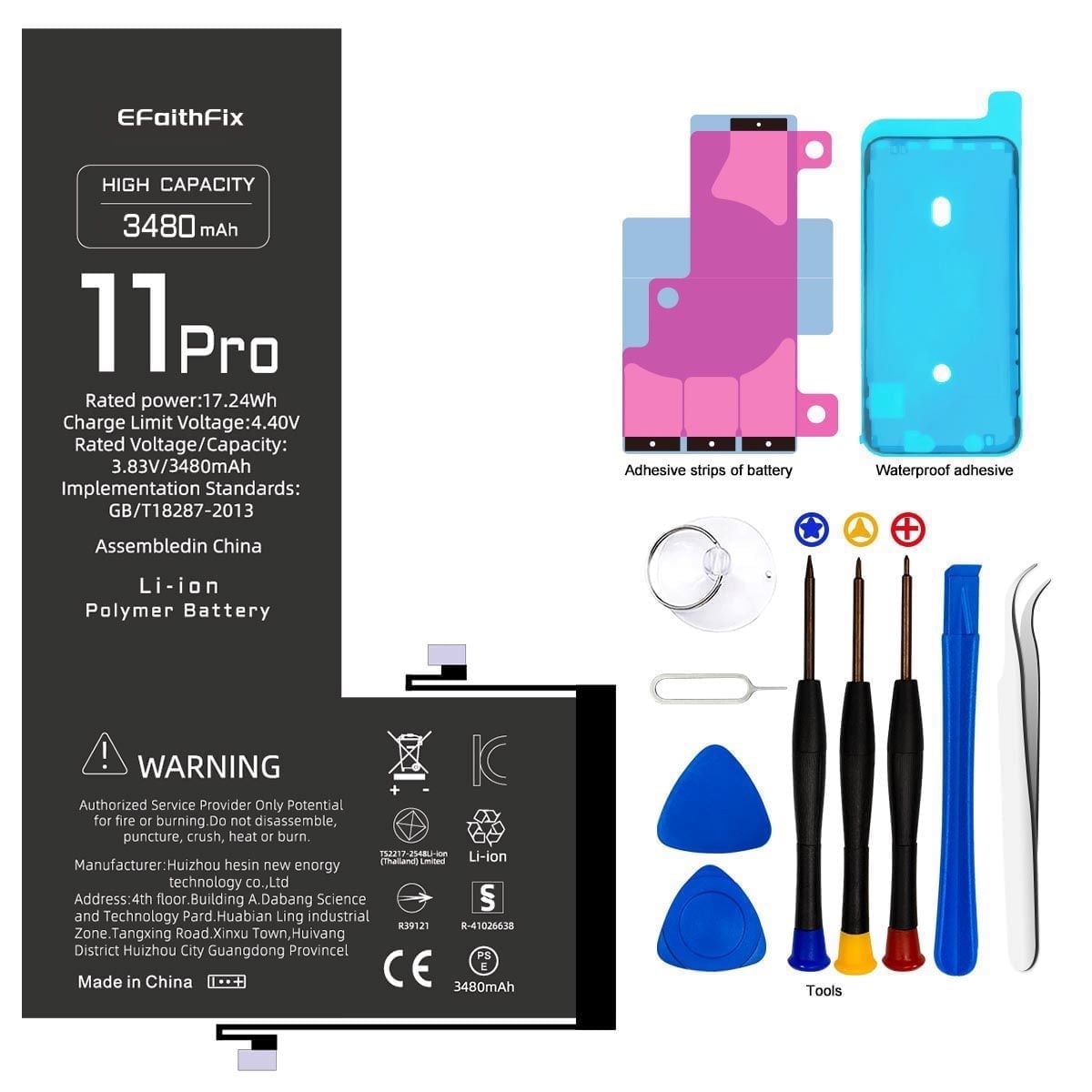 For iPhone 11 Pro Replacement Battery, 3480mAh Upgraded High Capacity ...