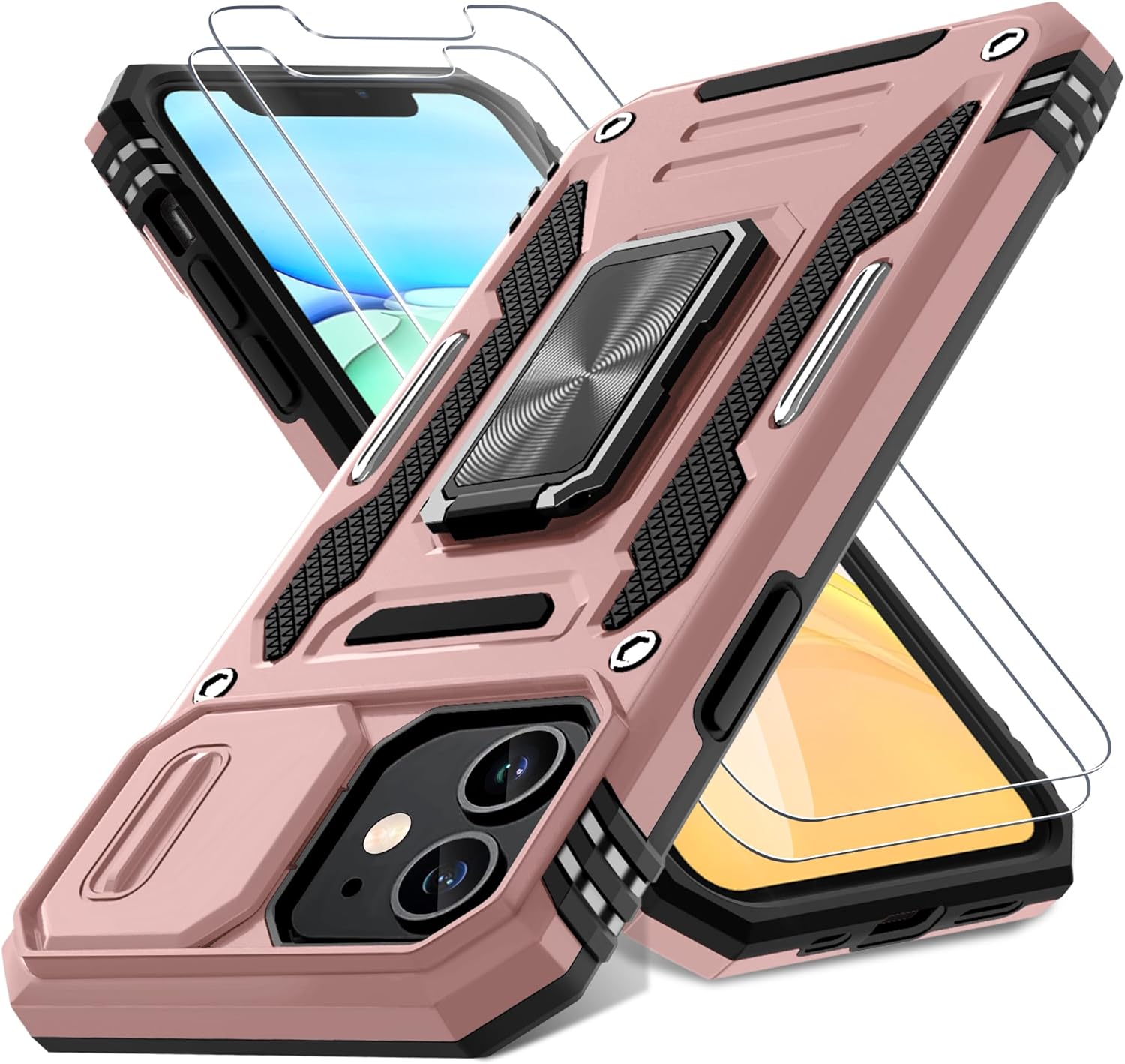 iPhone 11 Rugged Case with 2 Screen Protectors & 2 Cleaning Kits, Rose ...