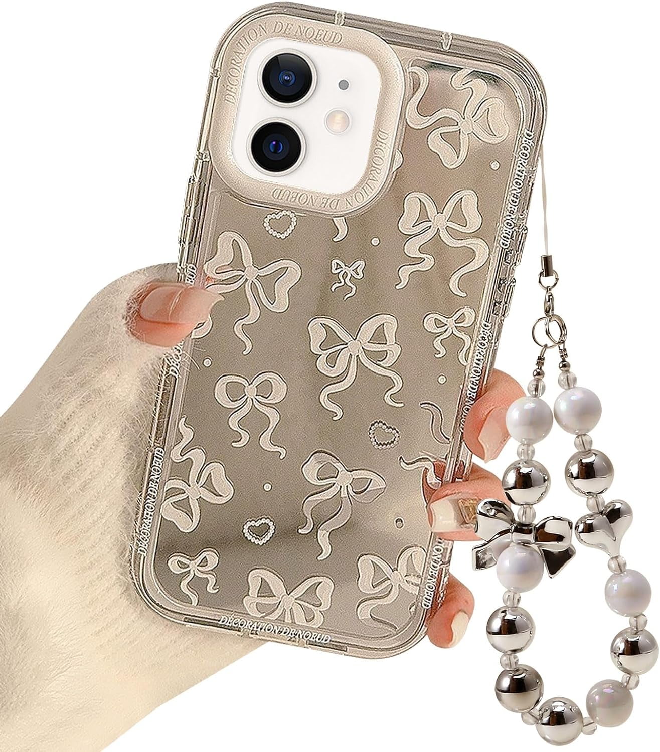 for iPhone 12/12 Pro Case Bow Plating Mirror Cute Heart Women Girls ...