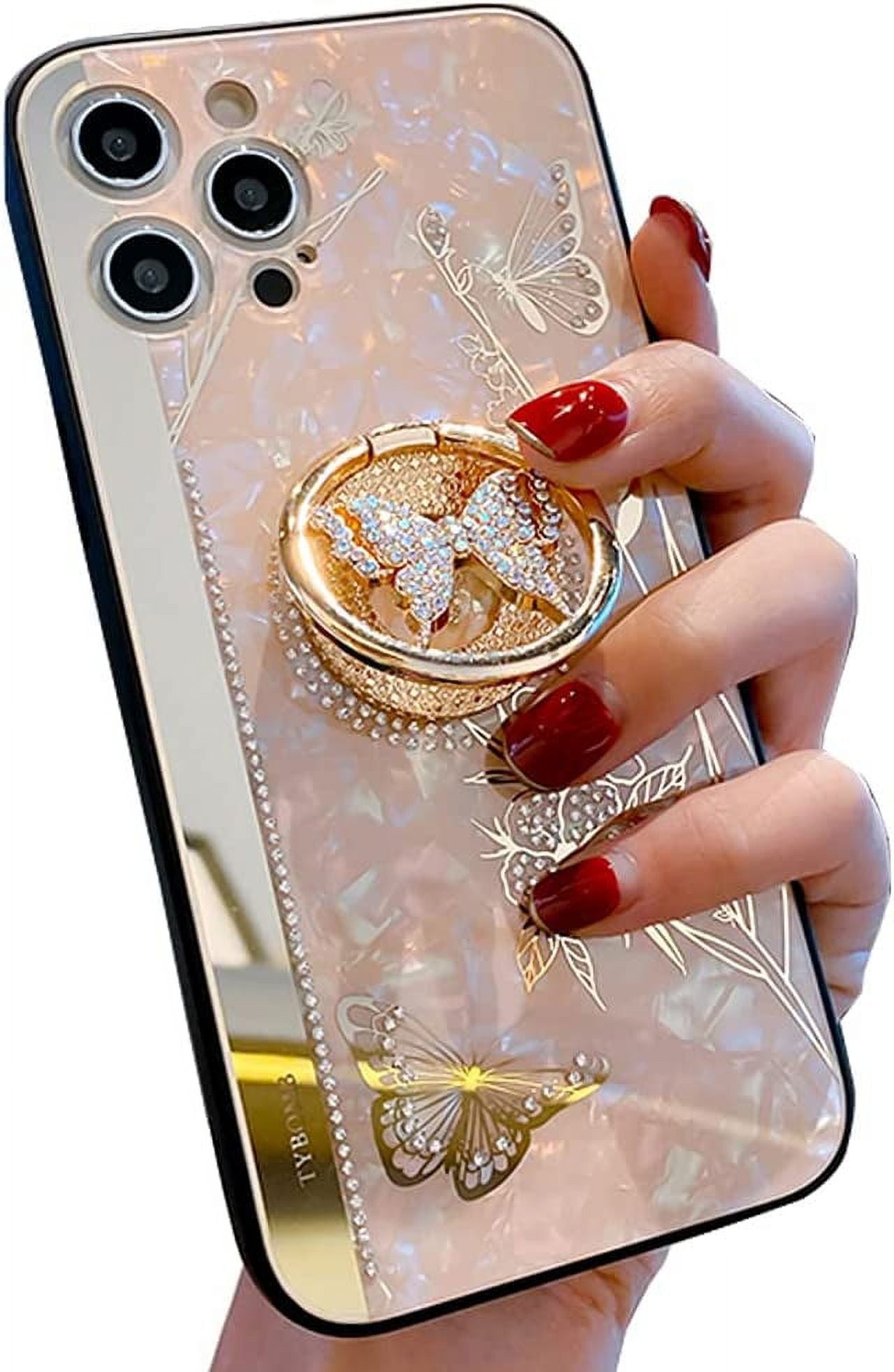 iPhone 12/12 Pro Case, Cute Conch Shell Mirror Floral 3D Butterfly with ...