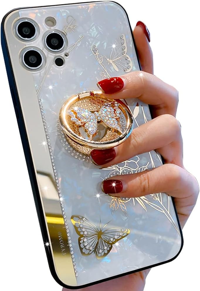 iPhone 12/12 Pro Case, Cute Conch Shell Mirror Floral 3D Butterfly with ...