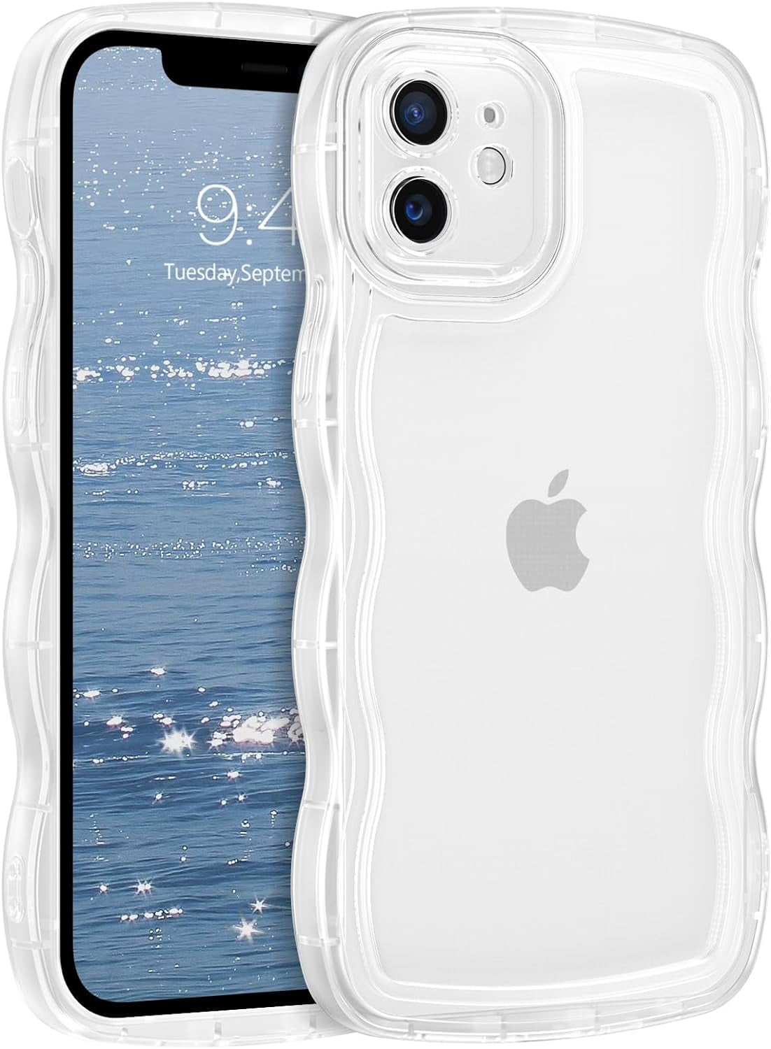 for iPhone 12 Case 6.1-Inch, Transparent Phone Cover, Cute Curly Wave ...