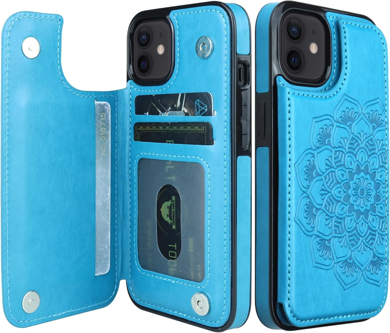 for iPhone 12 Case with Card Holder and Kickstand Heavy Duty Protective ...