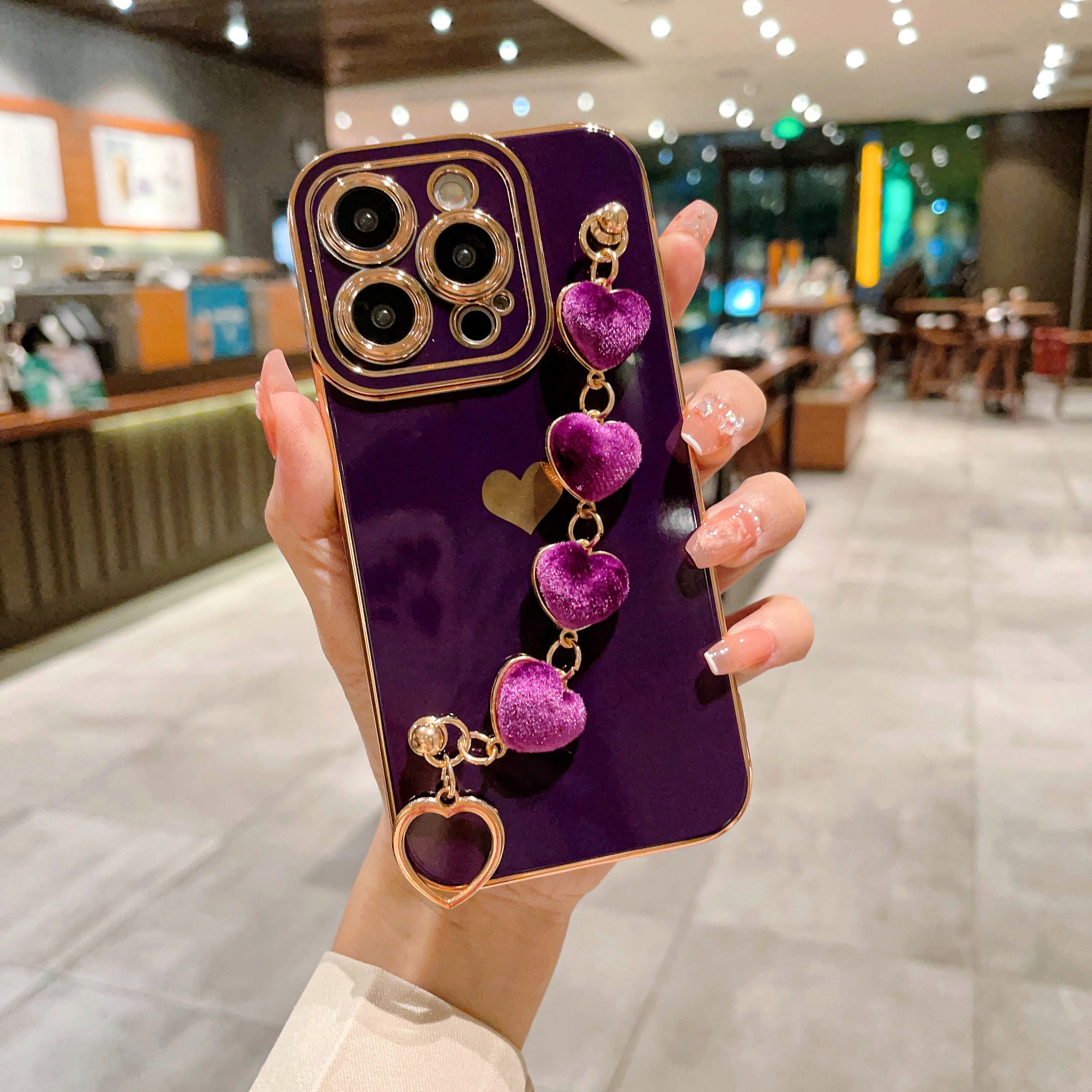 for iPhone 12 Case with Love Heart Bracelet Luxury Cute Hearts Cover ...