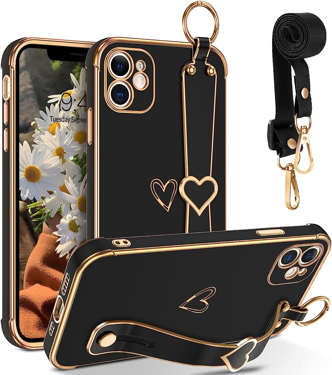 iPhone 12 Case, Phone Case for iPhone 12, Cute Heart Wristband Lanyard ...