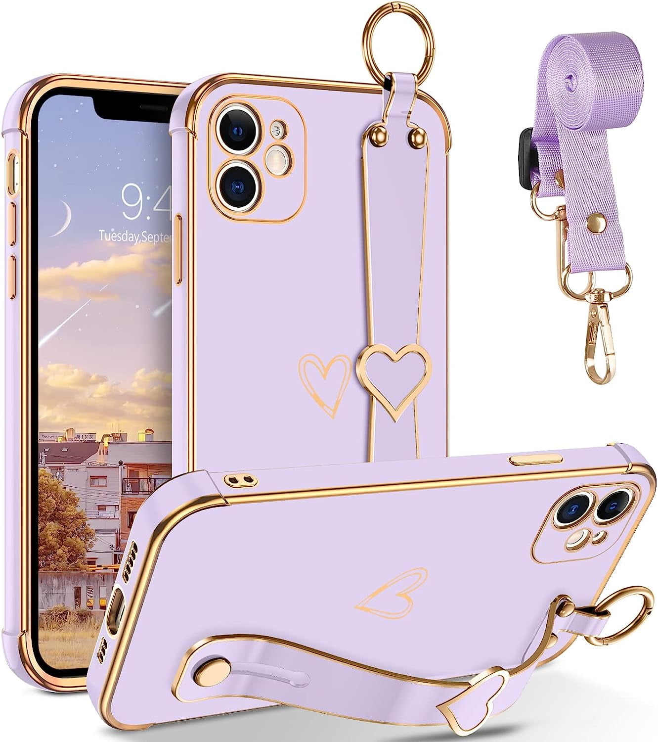iPhone 12 Case, Phone Case for iPhone 12, Cute Heart Wristband Lanyard ...