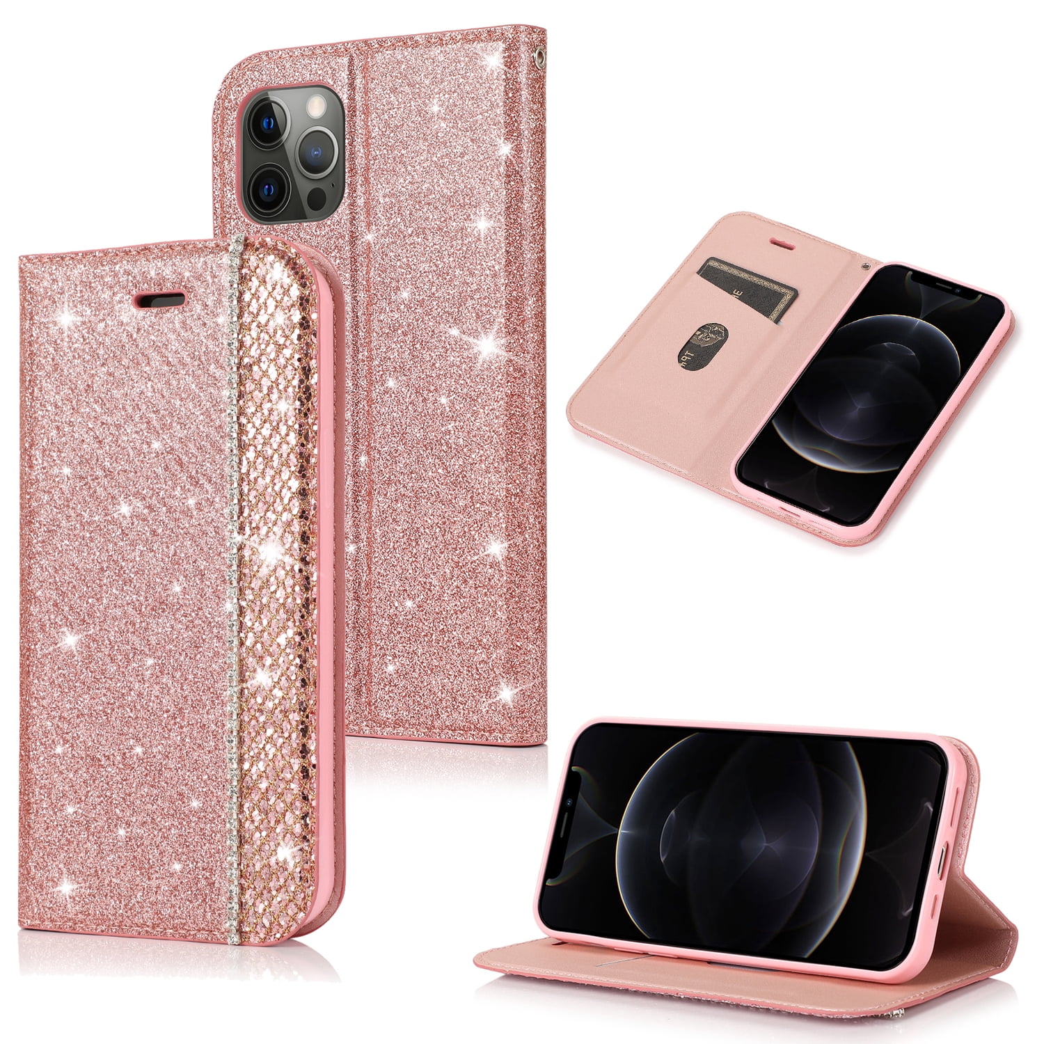 iPhone 12 Case, iPhone 12 Pro Wallet Case, Allytech Bling Glitter ...