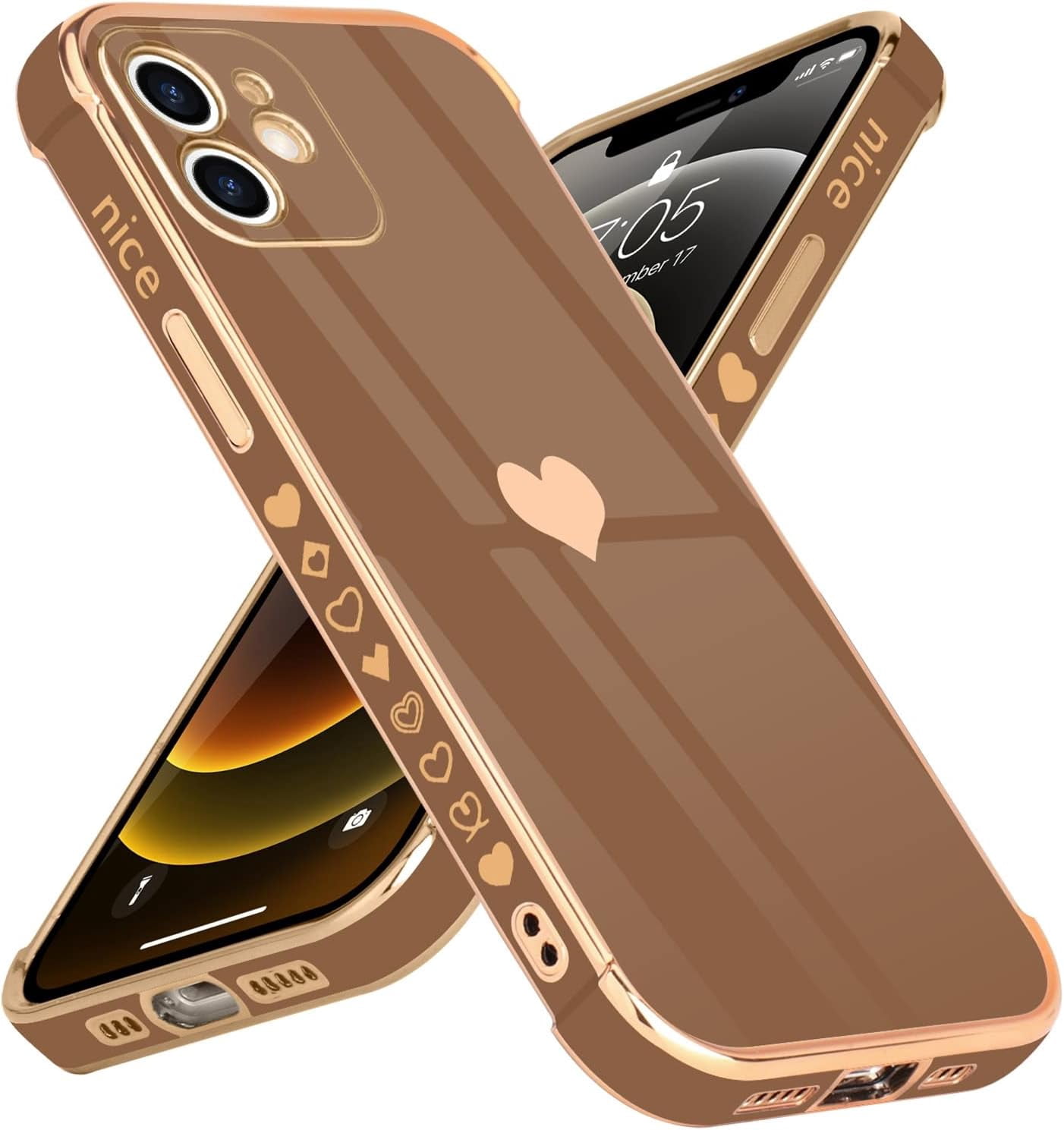 for iPhone 12 Case for Women Girls 6.1 Inch, Cute Gold Heart Pattern ...