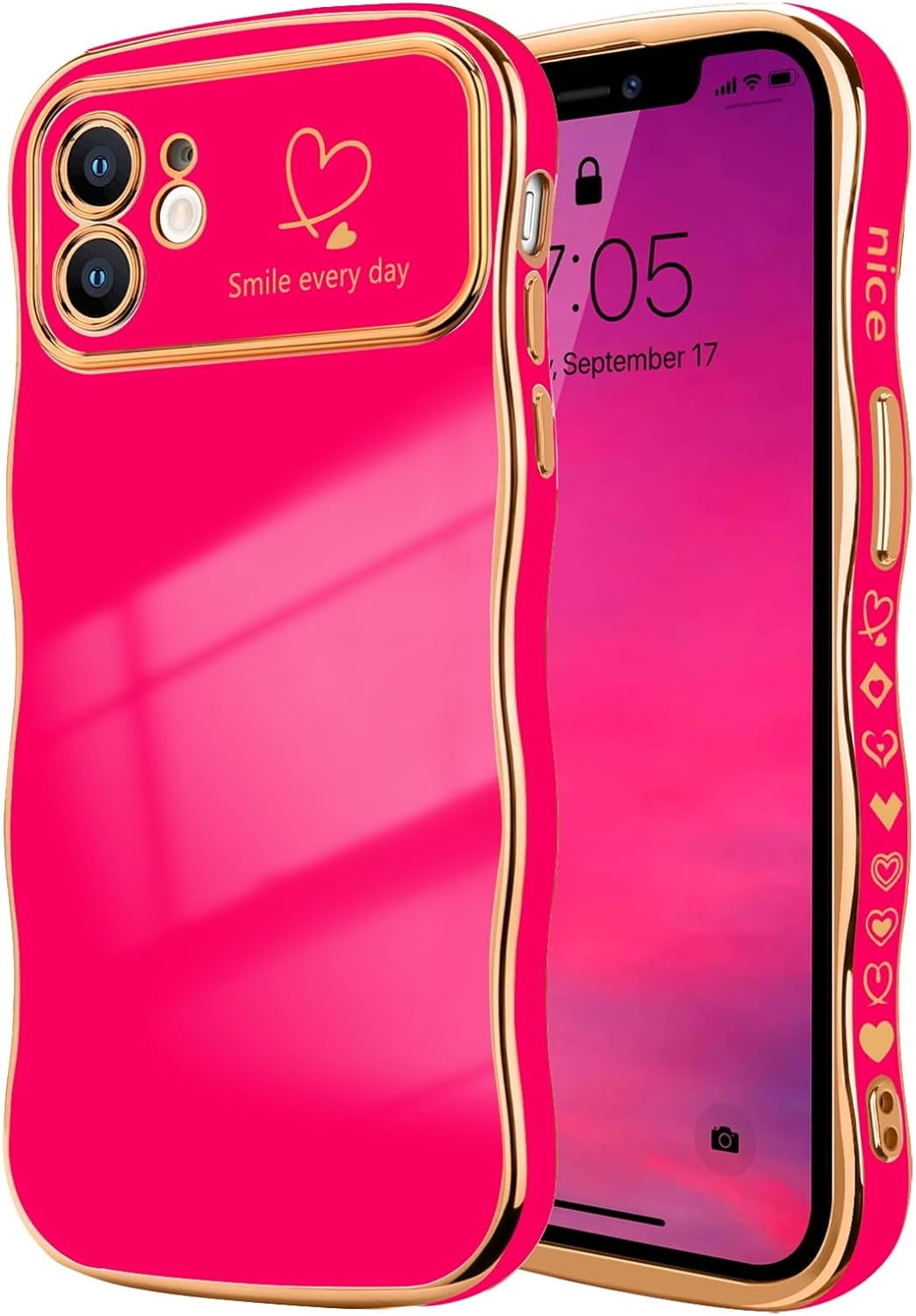 for iPhone 12 Case for Women Girls, Cute Wave Frame Curly Shape with ...
