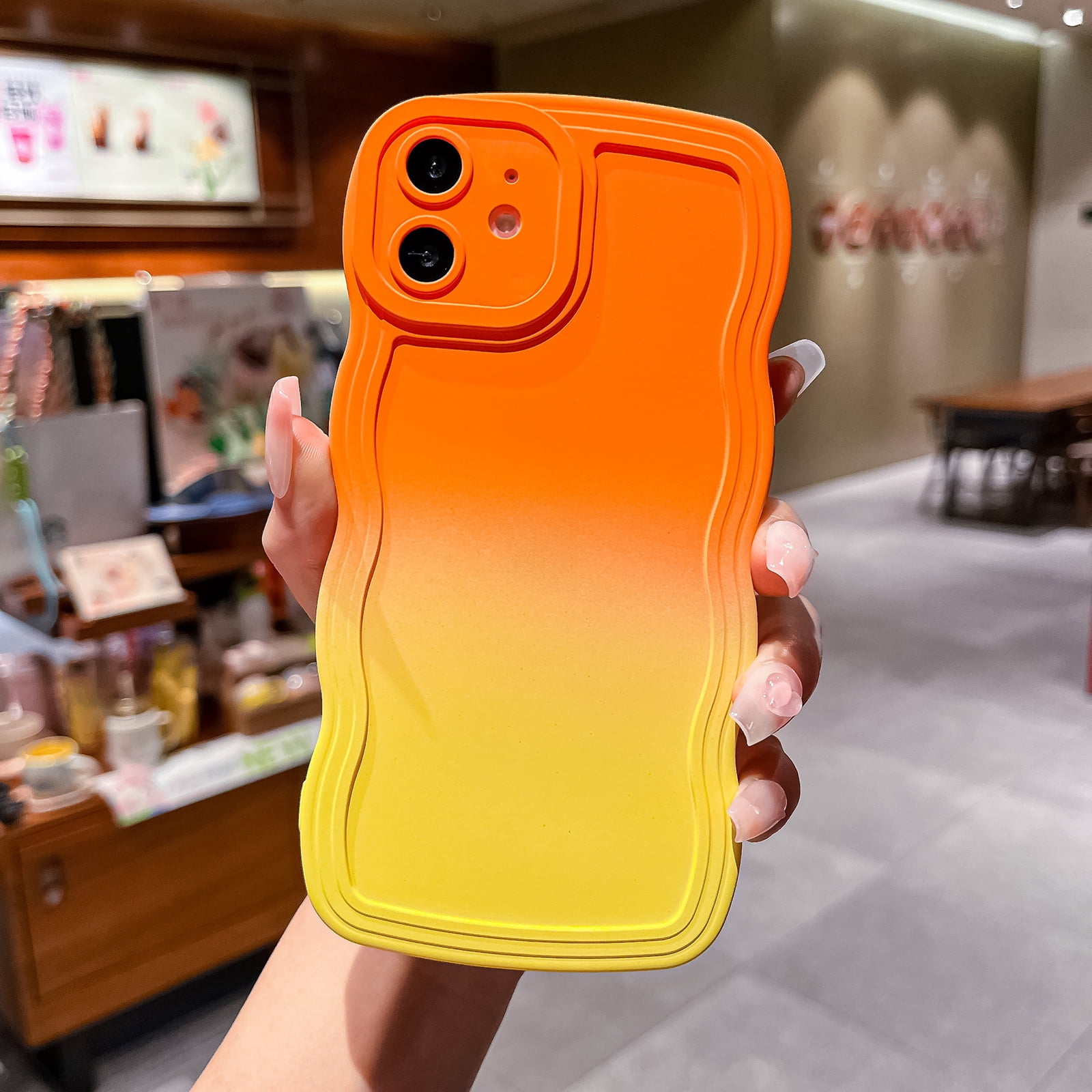 for iPhone 12 Gradient Wavy Case, Cute Wave Frame Design Dual Colors ...