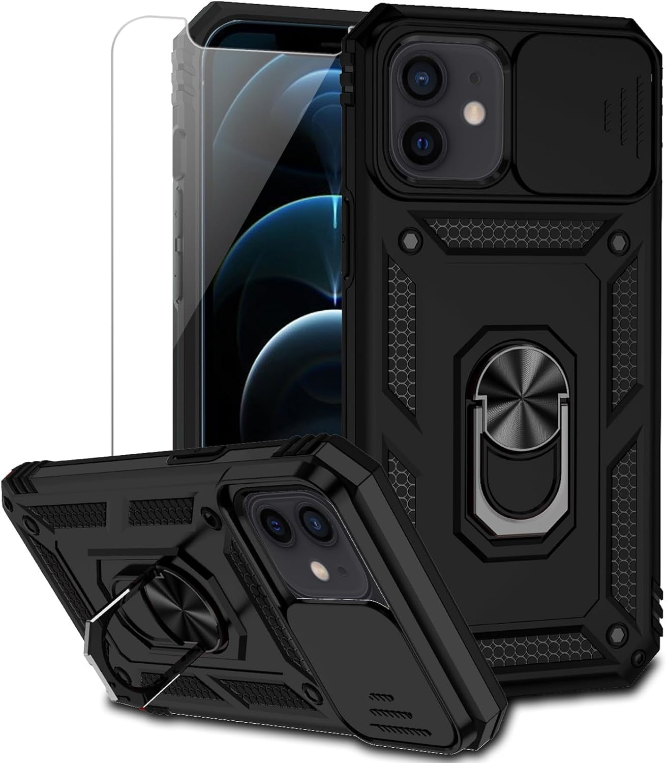 for iPhone 12 Mini Case with Camera Lens Cover HD Screen Protector ...
