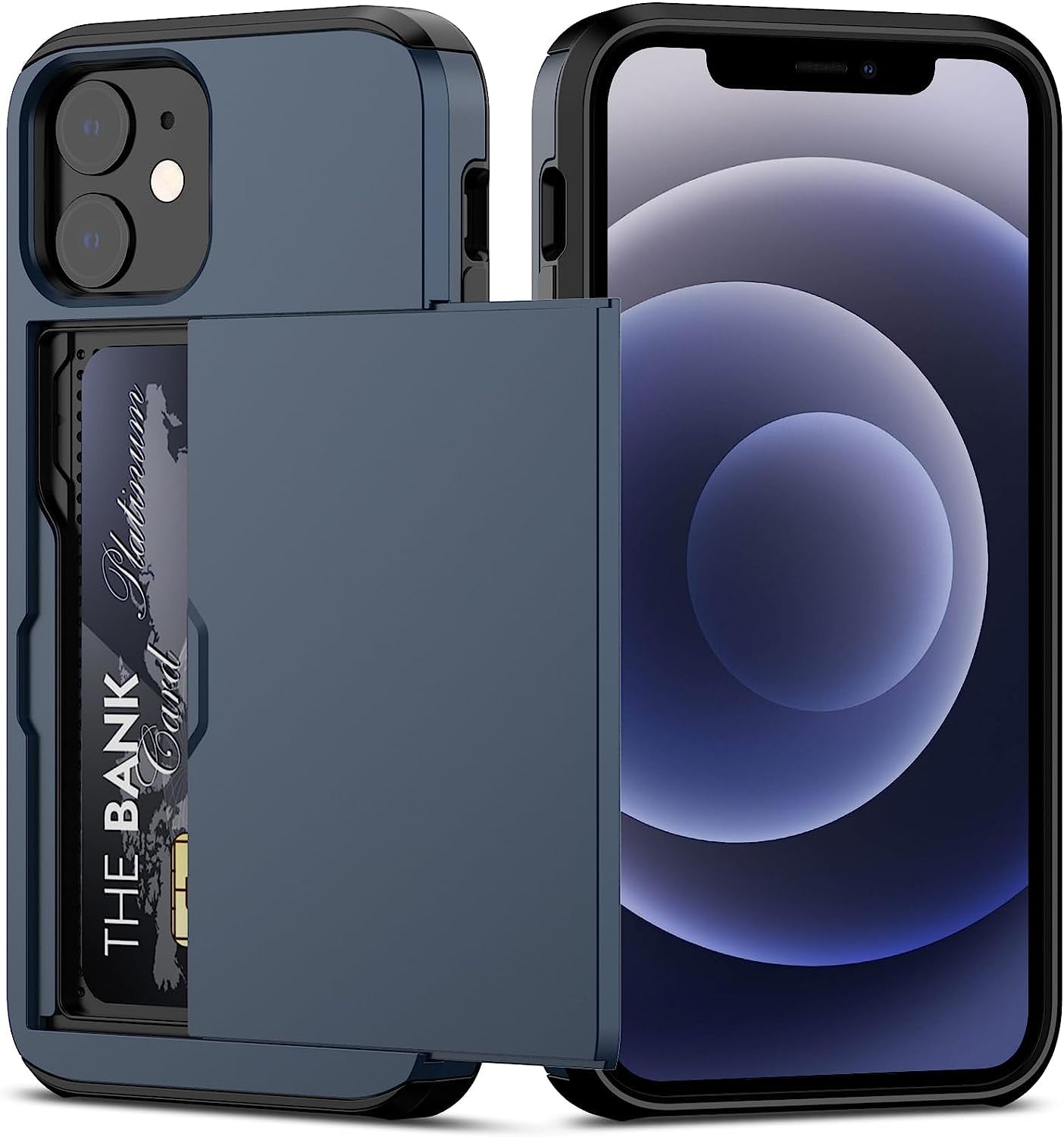For iPhone 12 Mini Case with Card Holder Heavy Duty Protective Dual ...