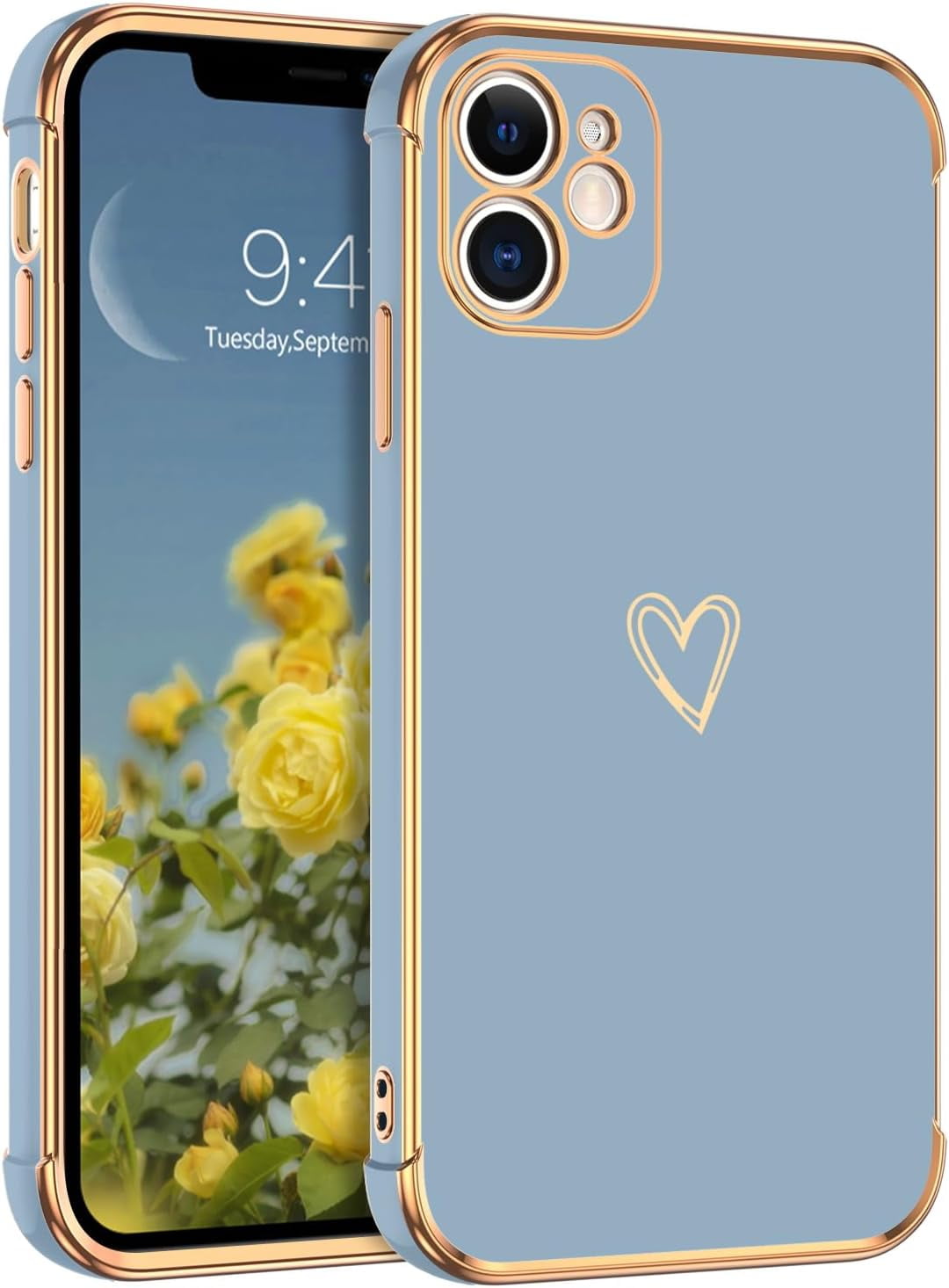 for iPhone 12 Mini Case Luxury Cute Gold Heart for Women Girls, Full ...