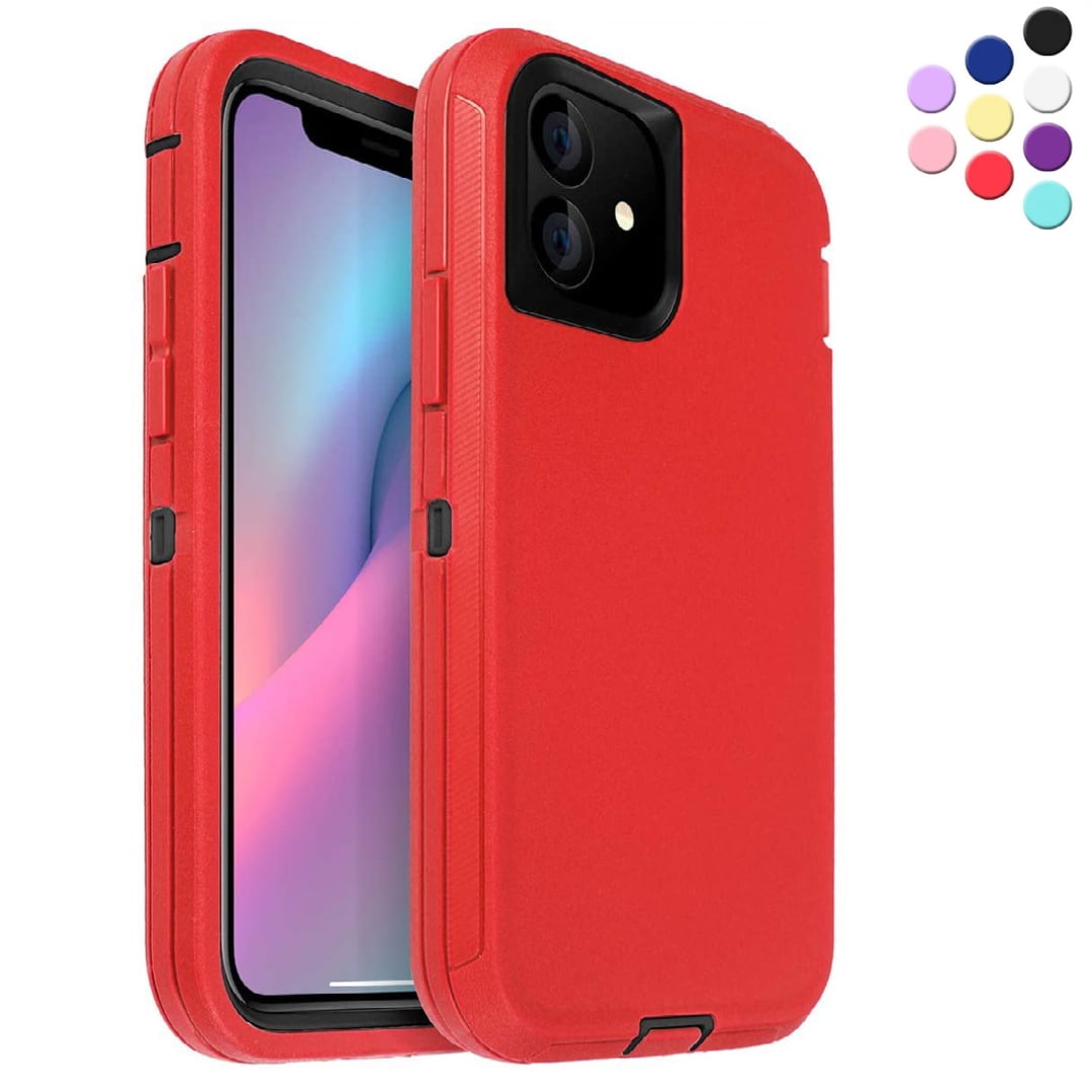 iPhone 12 Mini (5.4 inch) Heavy Duty Case - Red, 3 Layer Shock Absorbent Case Available in 8 ...