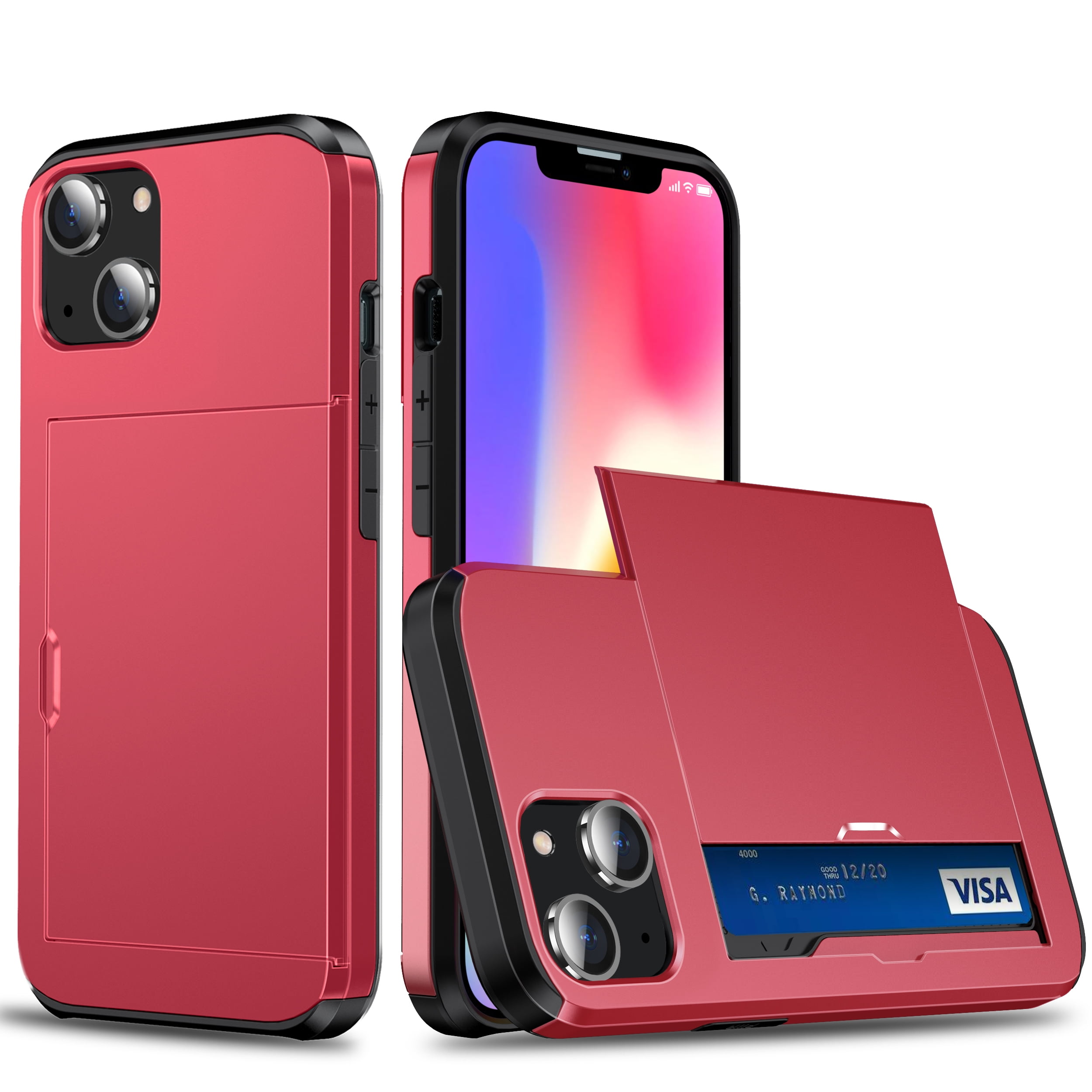 for iPhone 12 Mini Wallet Case with Sliding Door Hidden Pocket Credit ...