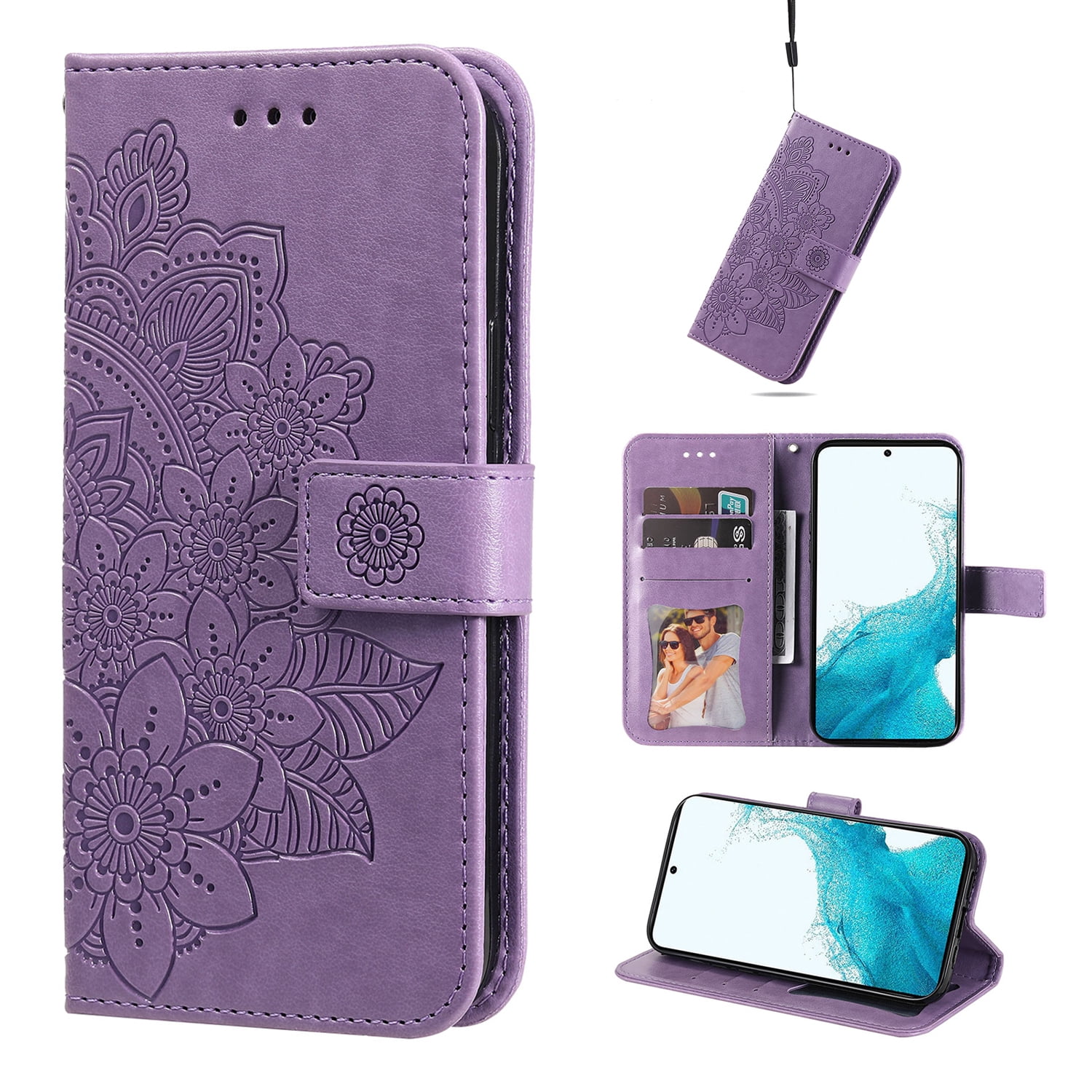 for iPhone 12 Pro / 12 Girls Women Floral Embossed Wallet Folio Flip ...