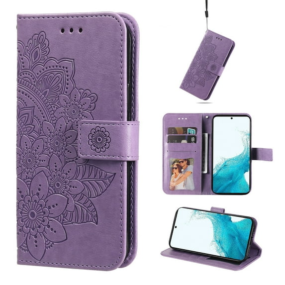 for iPhone 12 Pro / 12 Girls Women Floral Embossed Wallet Folio Flip ...