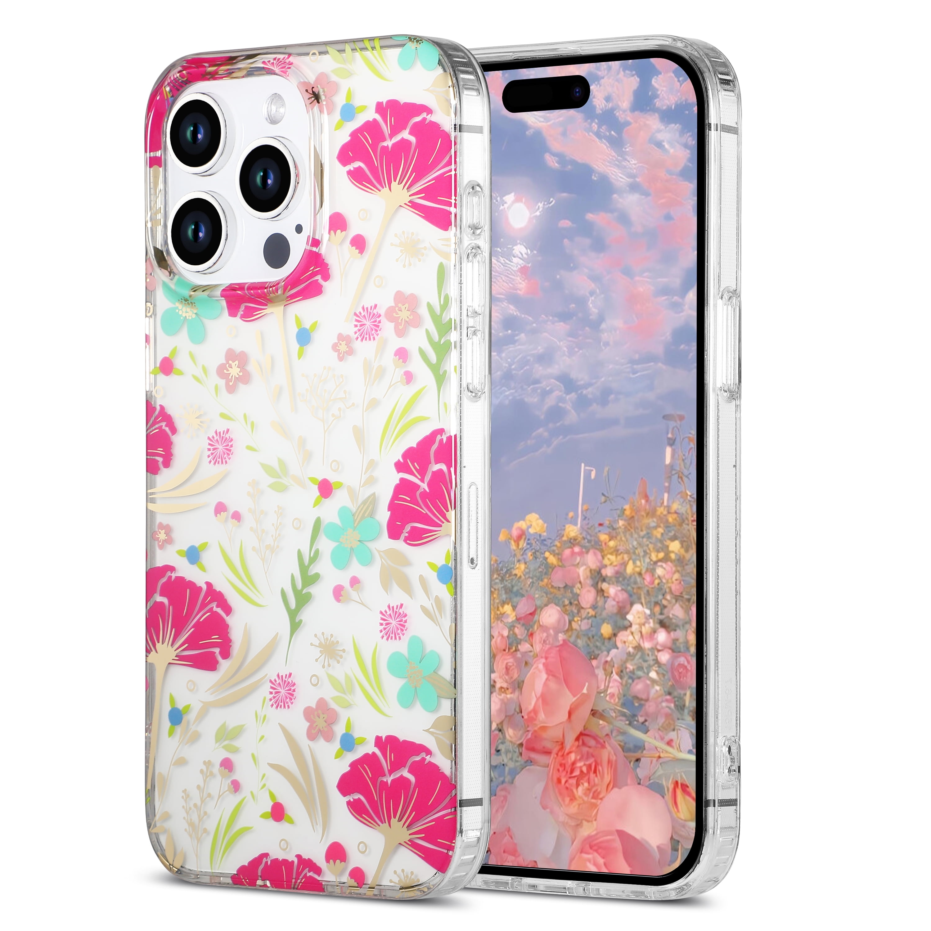 for iPhone 12 Pro / 12 6.1" Case Clear Flower Floral Women Girl Cute ...