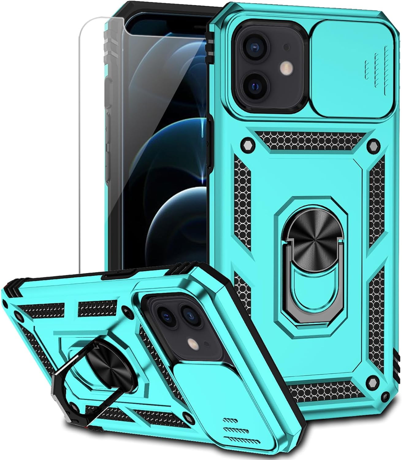 for iPhone 12 / iPhone 12 Pro Case with Camera Lens Cover HD Screen ...