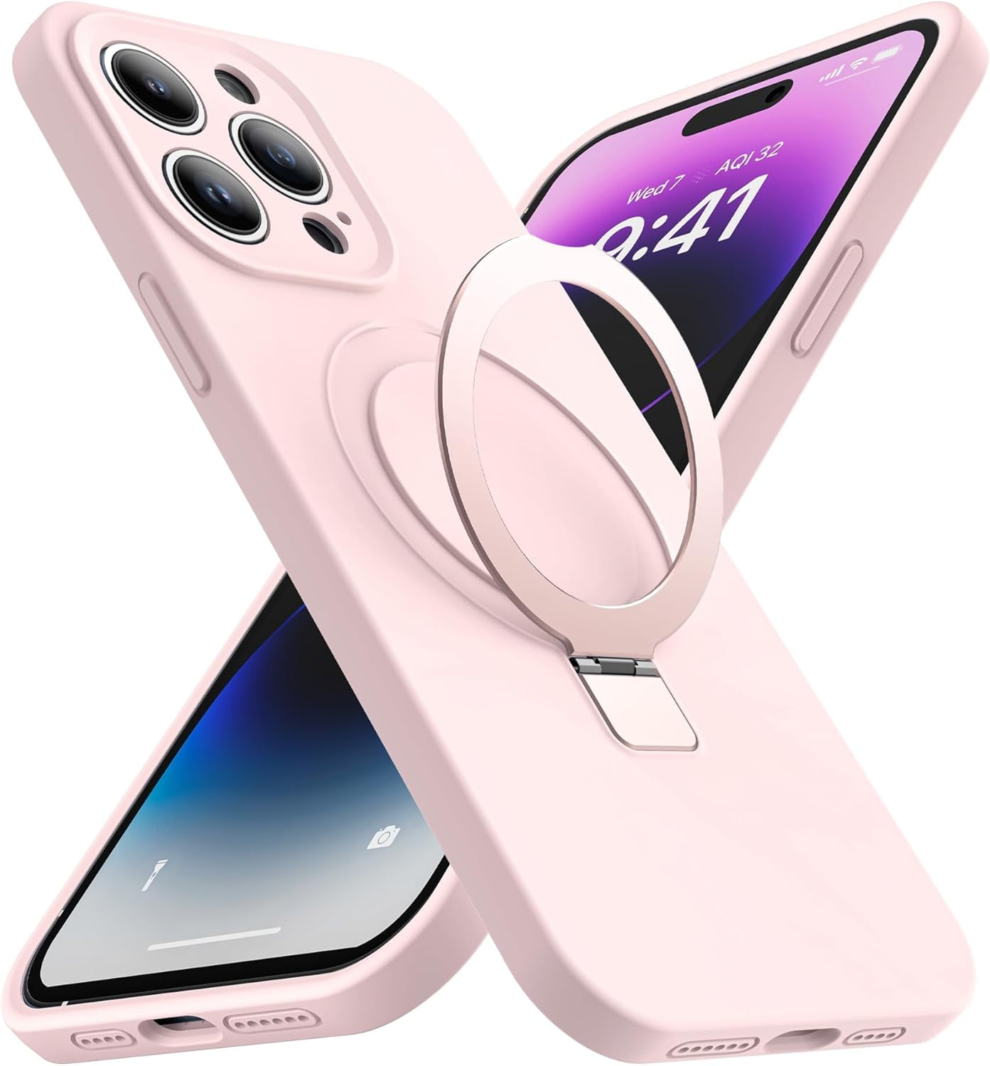 for iPhone 12 Pro Case with Magnetic Ring Stand Silicone Phone Case 6.1 ...