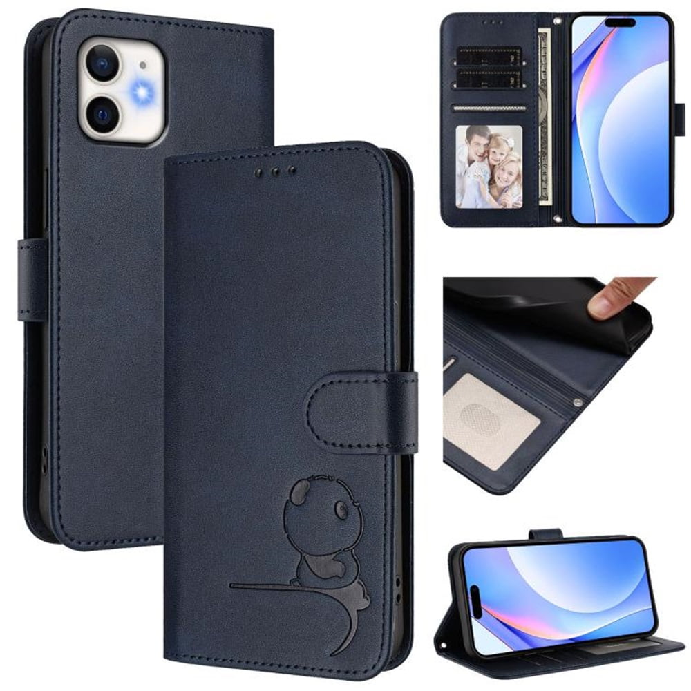 For iPhone 12 Pro Litter Panda Embossing Leather Phone Case with RFID ...