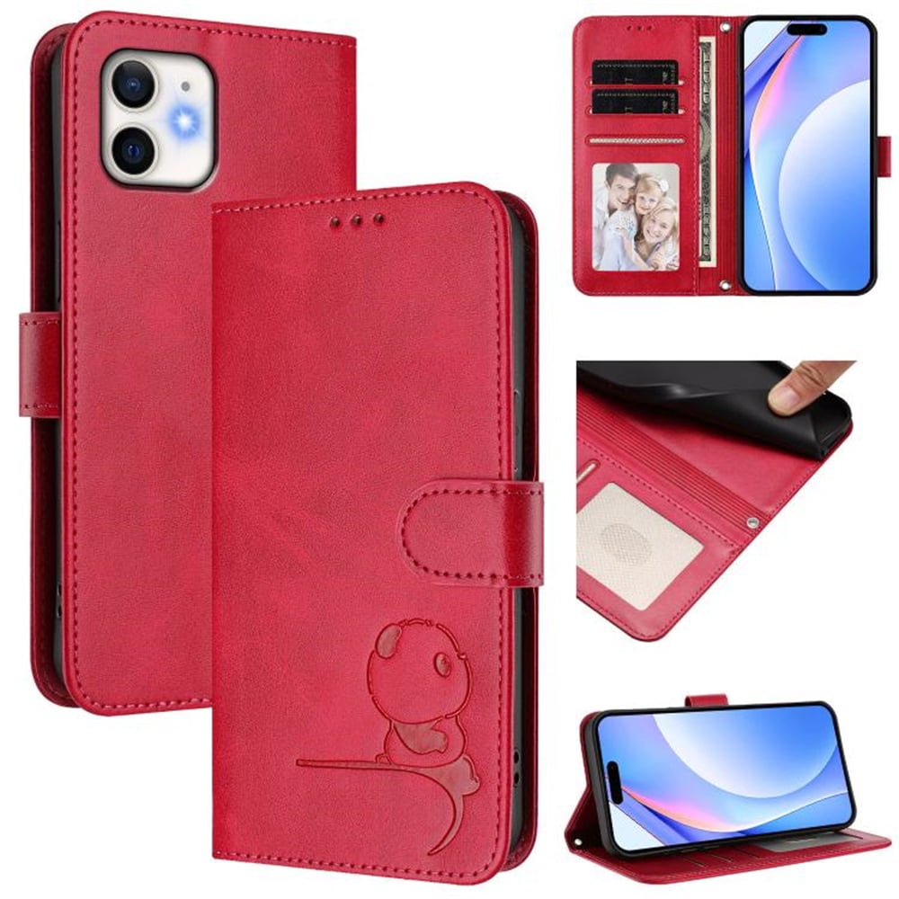 For iPhone 12 Pro Litter Panda Embossing Leather Phone Case with RFID ...