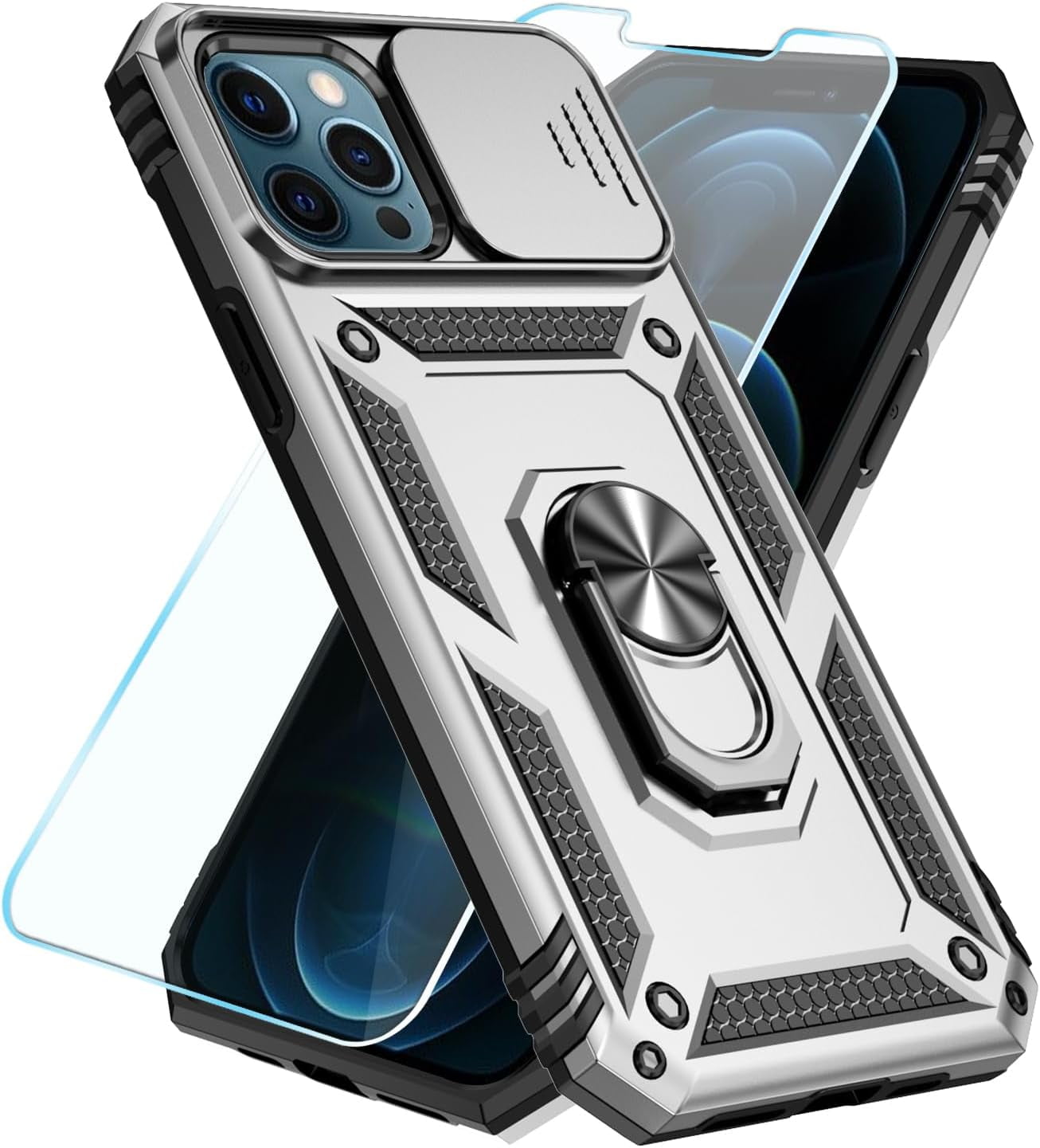 for iPhone 12 Pro Max Case with HD Screen Protector & Slide Camera ...