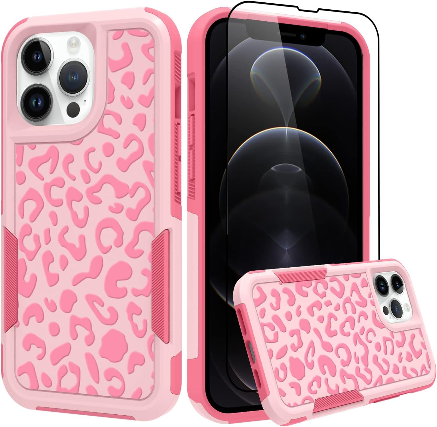 for iPhone 12 Pro Max Case Leopard Print Cute Pattern Armor + Screen ...