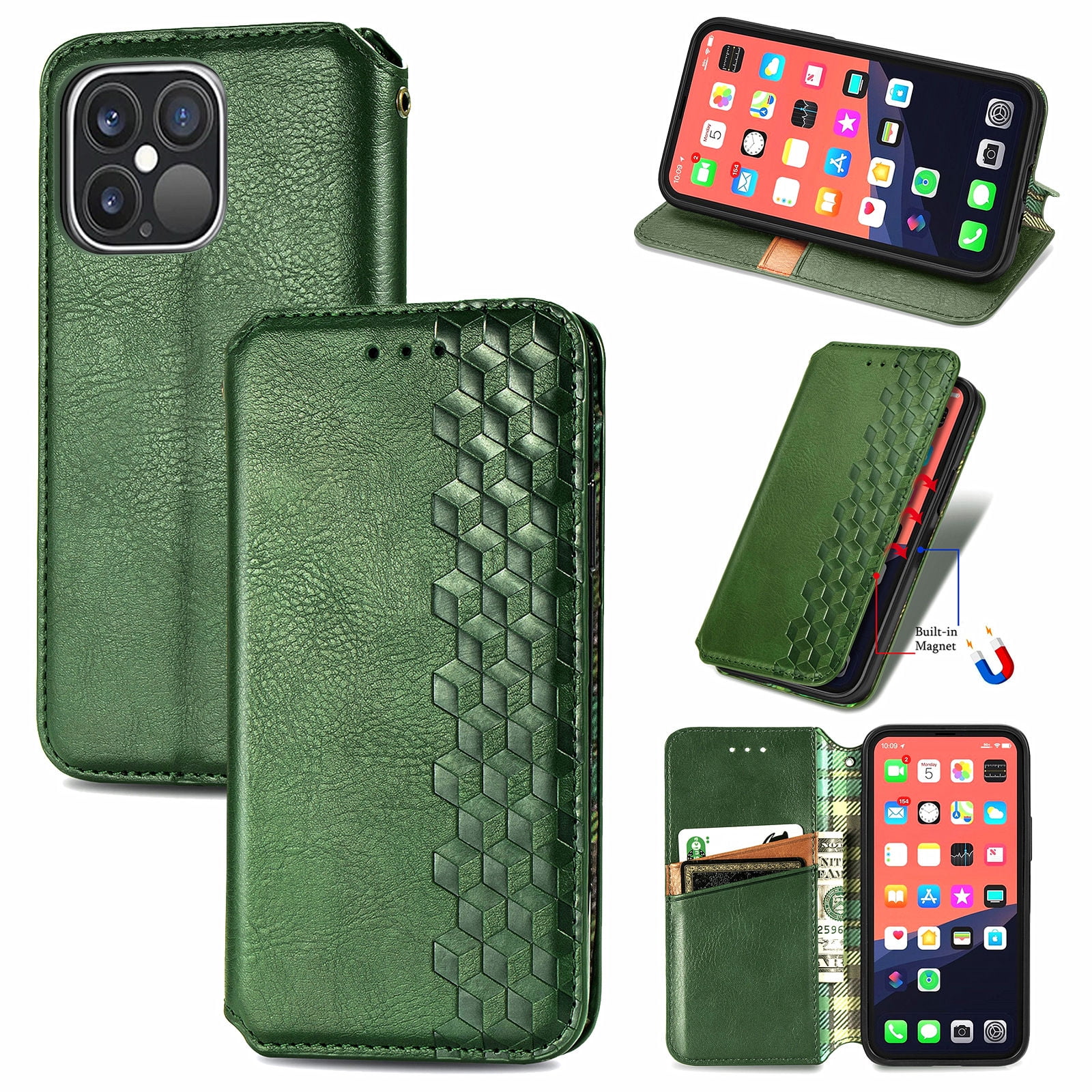 iPhone 12 Pro Max Case, PU Leather TPU Wallet Cover with Card Holder ...