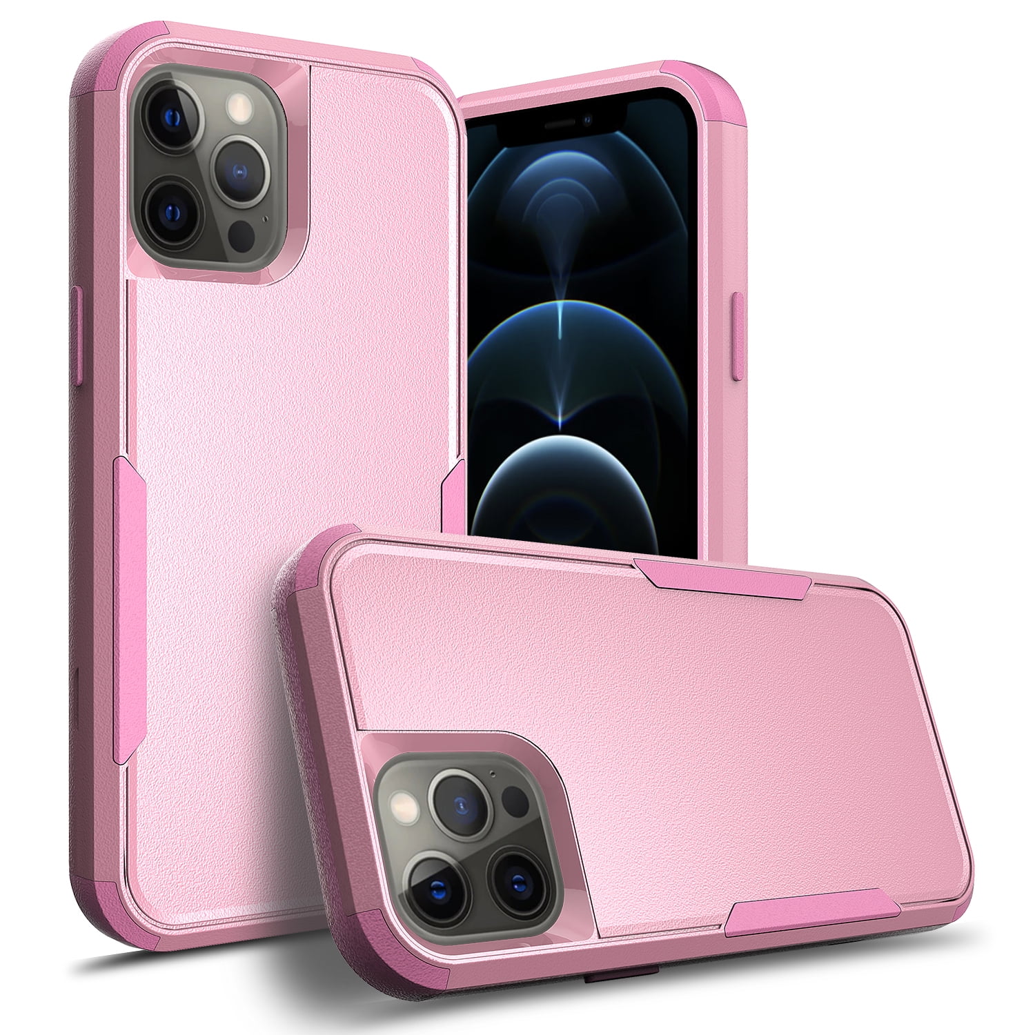 iPhone 12 Pro Max Case , [ Pink + Pink ] Shockproof Heavy Duty Armor ...