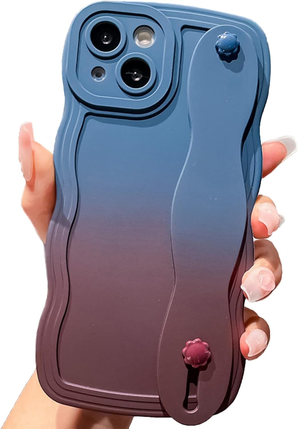 for iPhone 12 Pro Max Case with Strap Cute Curly Wave Frame Shape Kawaii Gradient Color ...