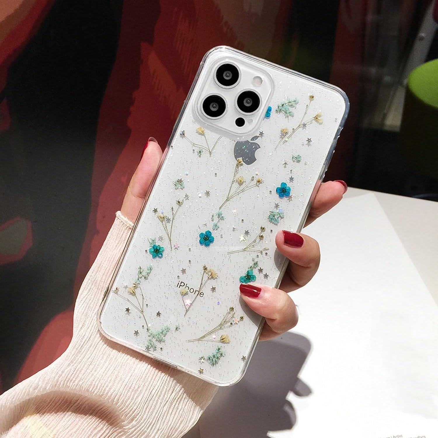 iPhone 12 Pro Max Flower Case,Clear Soft Flexible Rubber Pressed Dry ...