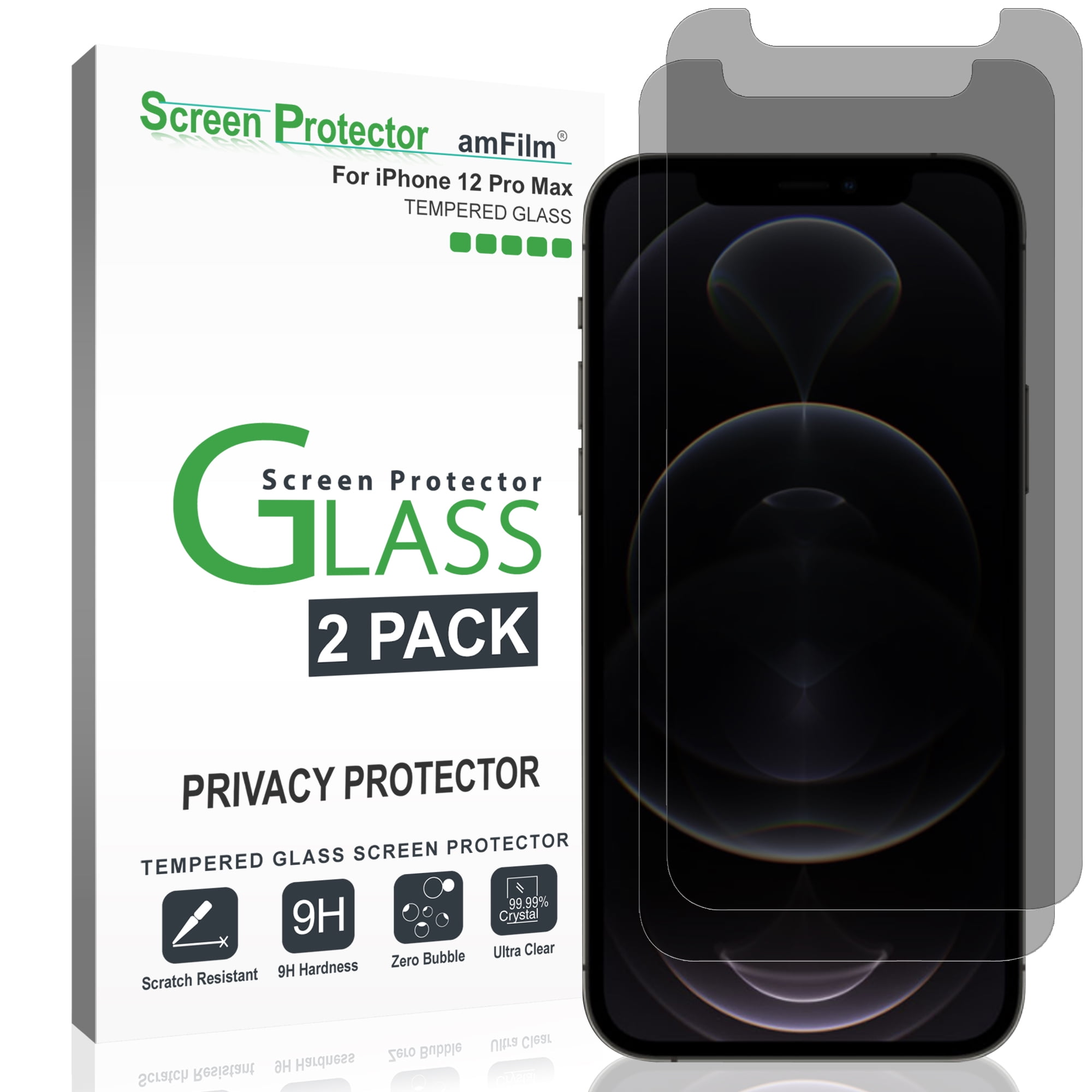 iPhone 12 Pro Max Screen Protector (2 Pack), amFilm Tempered Glass ...