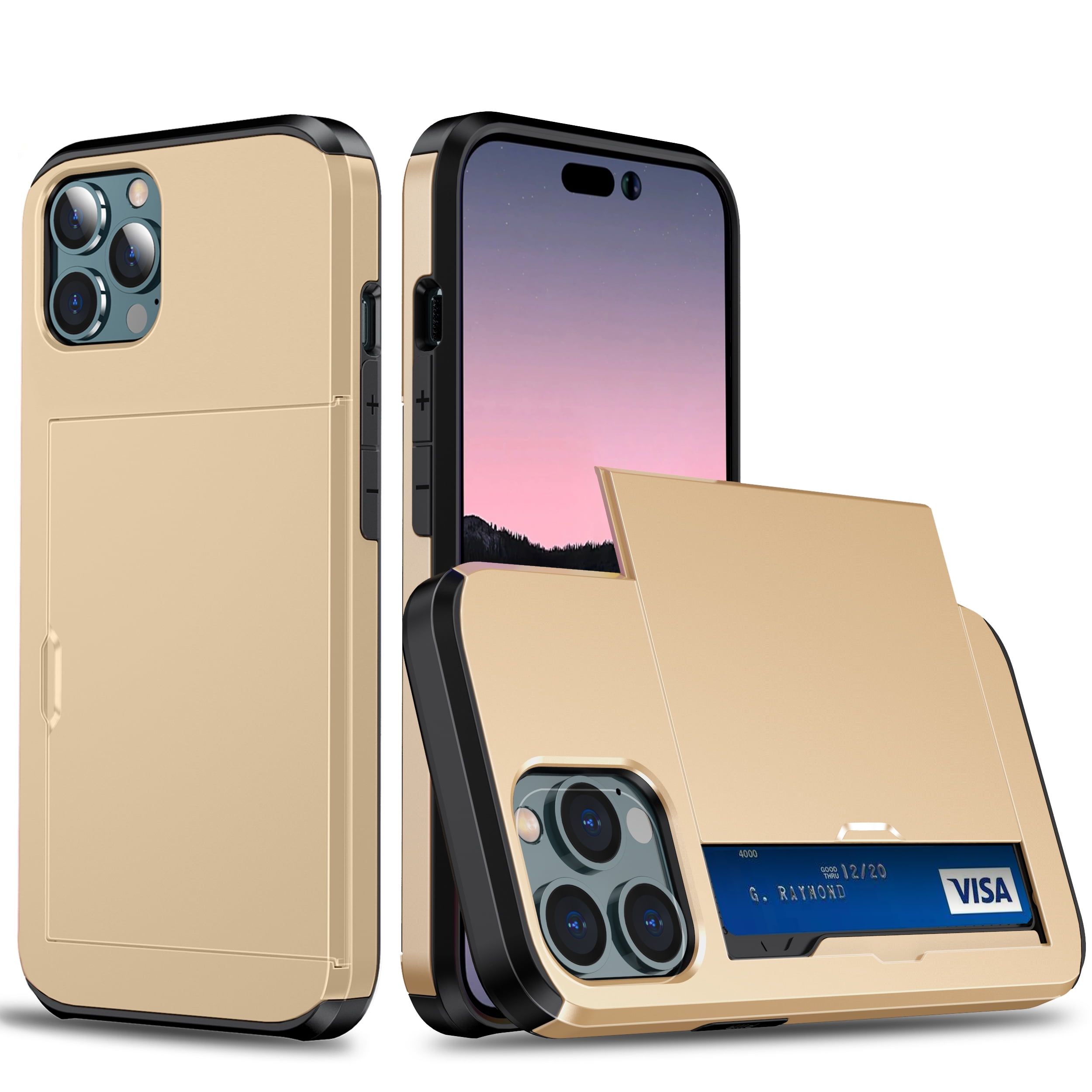 for iPhone 12 / 12 Pro Wallet Case with Sliding Door Hidden Pocket ...