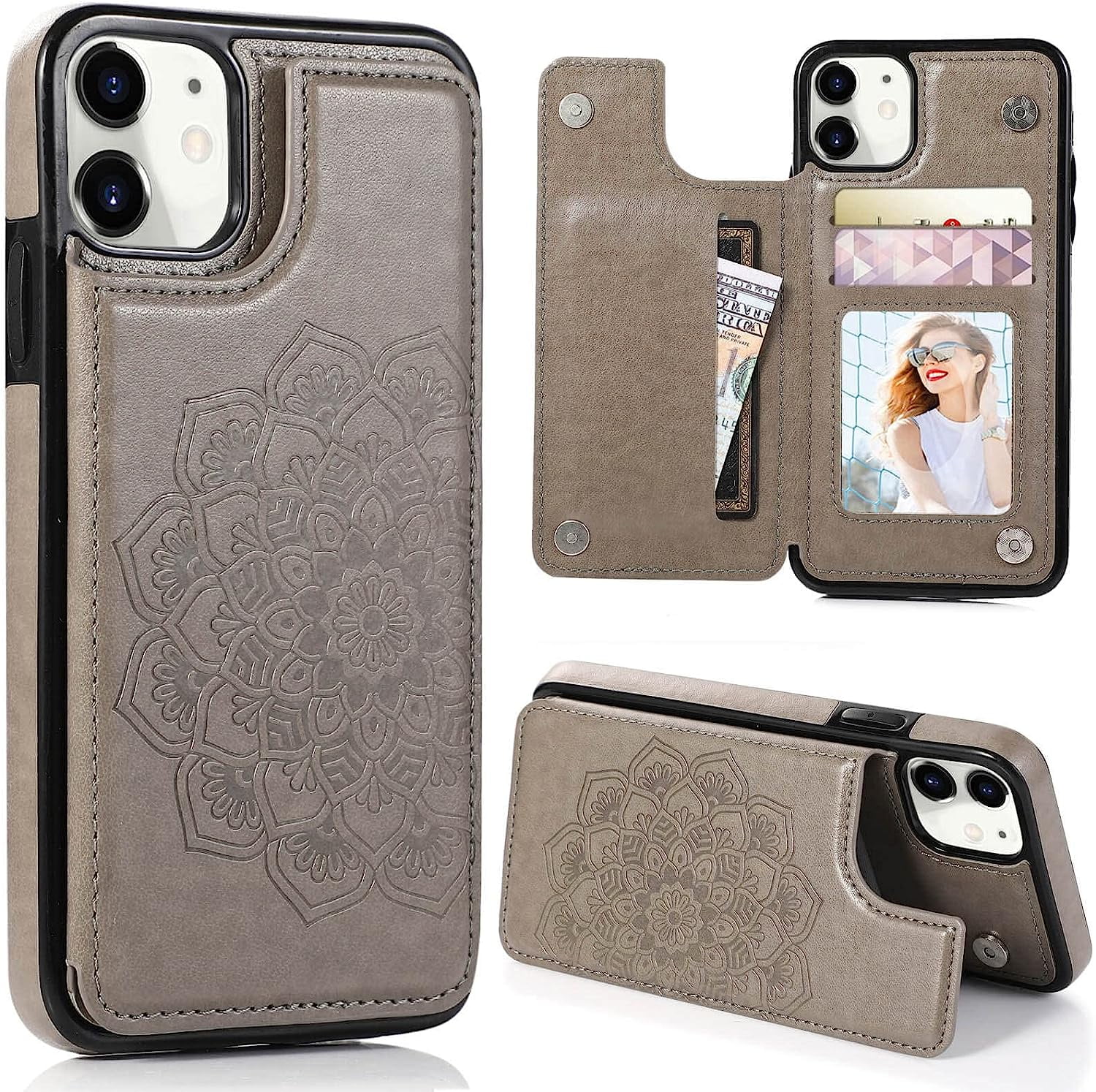 for iPhone 12 Pro/iPhone 12 Wallet Case with Card Holder,Mandala Emboss ...