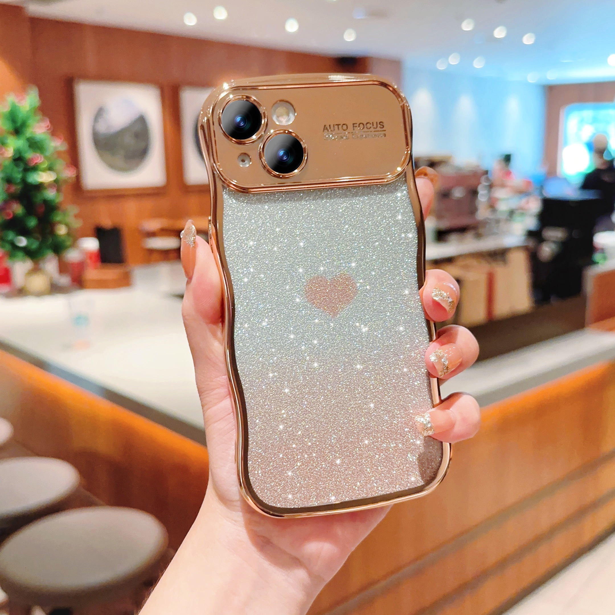 for iPhone 13 Bling Glitter Case for Women Girls, Cute Wave Frame Curly ...